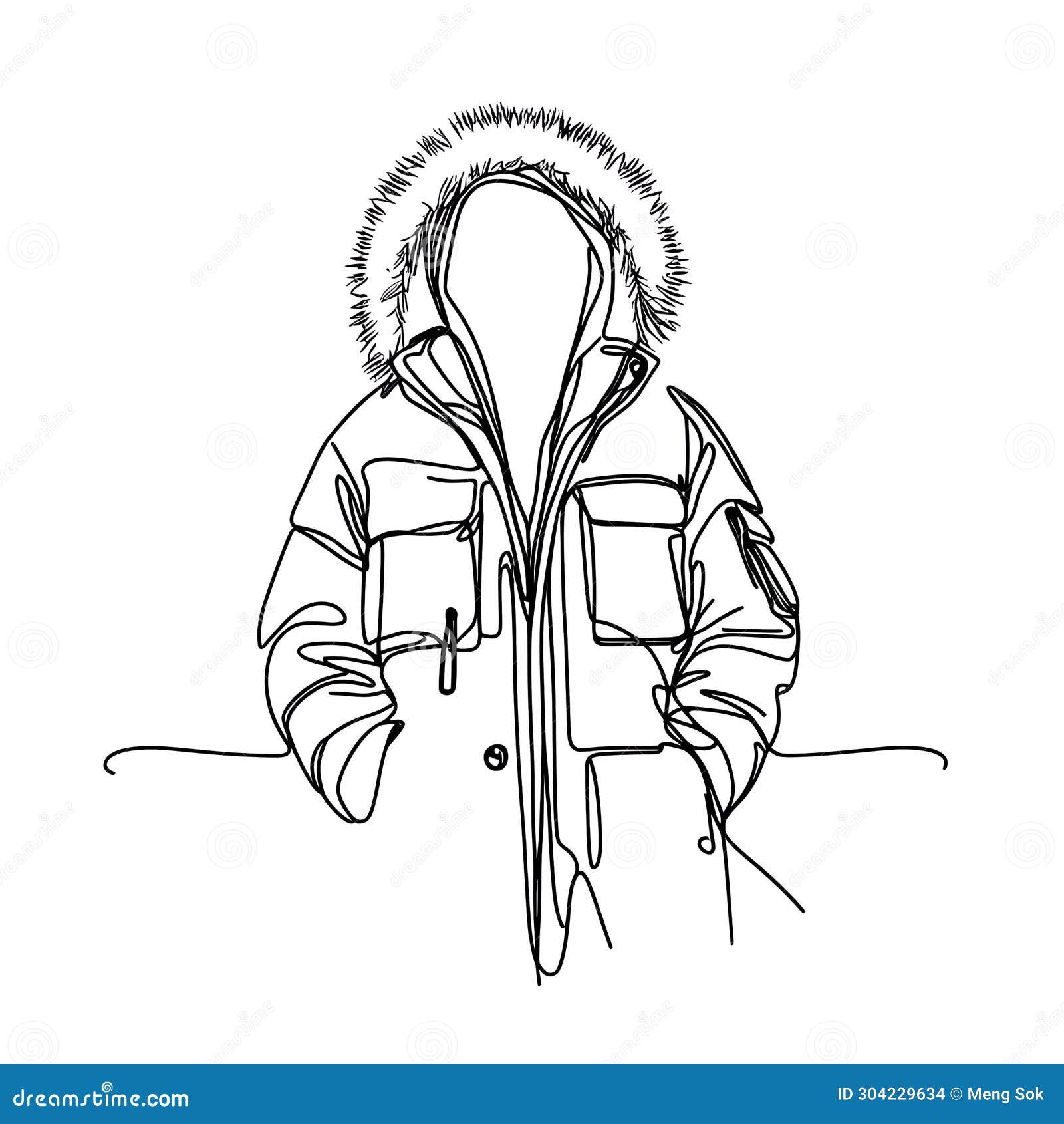 A Sketch of a Winter Jacket with a Fur-lined Hood. Stock Illustration ...