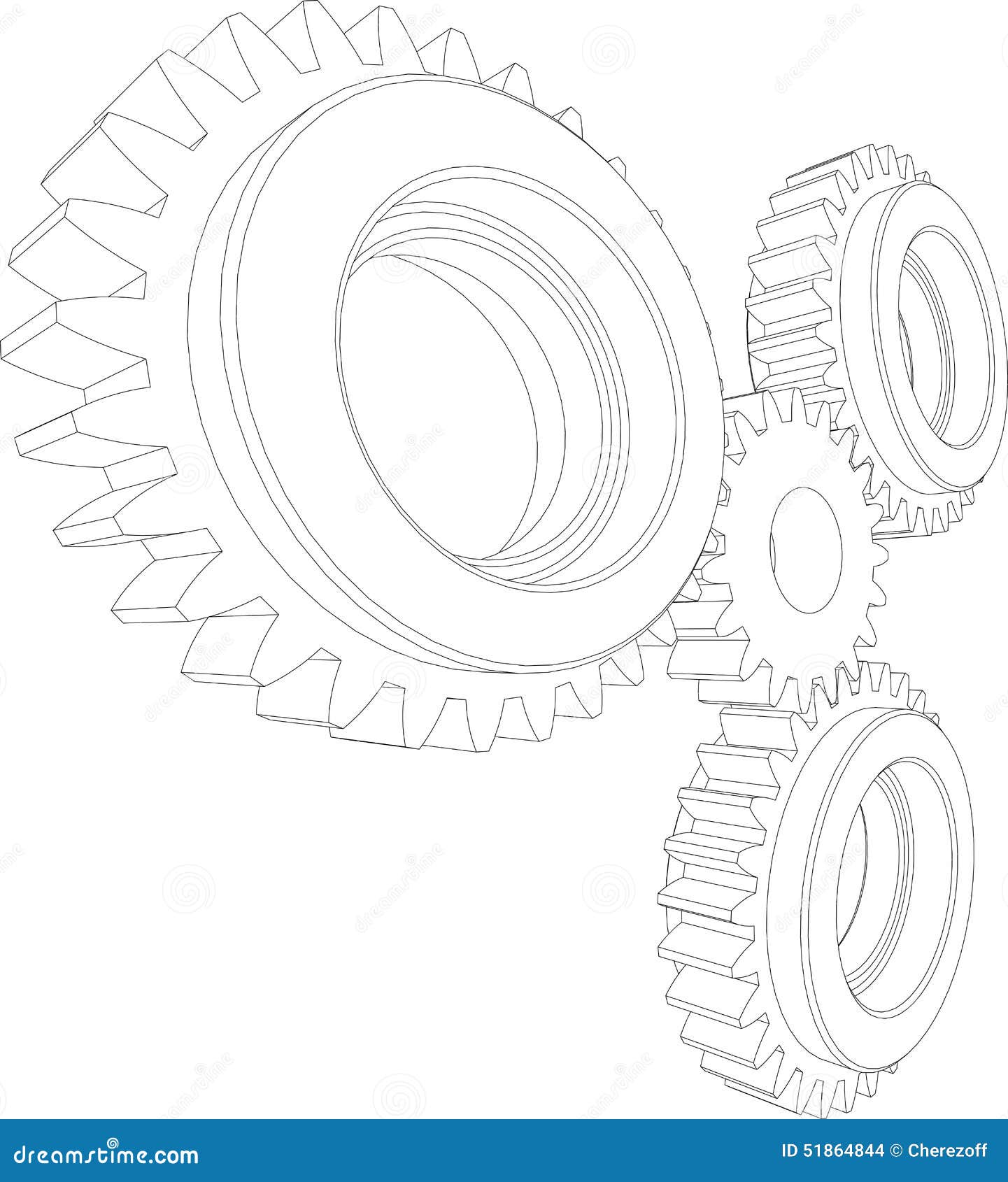 Sketch of Wire-frame Gears. Perspective View Stock Vector ...