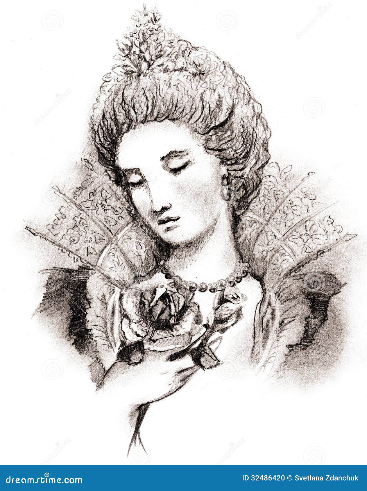 Sketch of woman baroque stock illustration. Illustration of retro ...