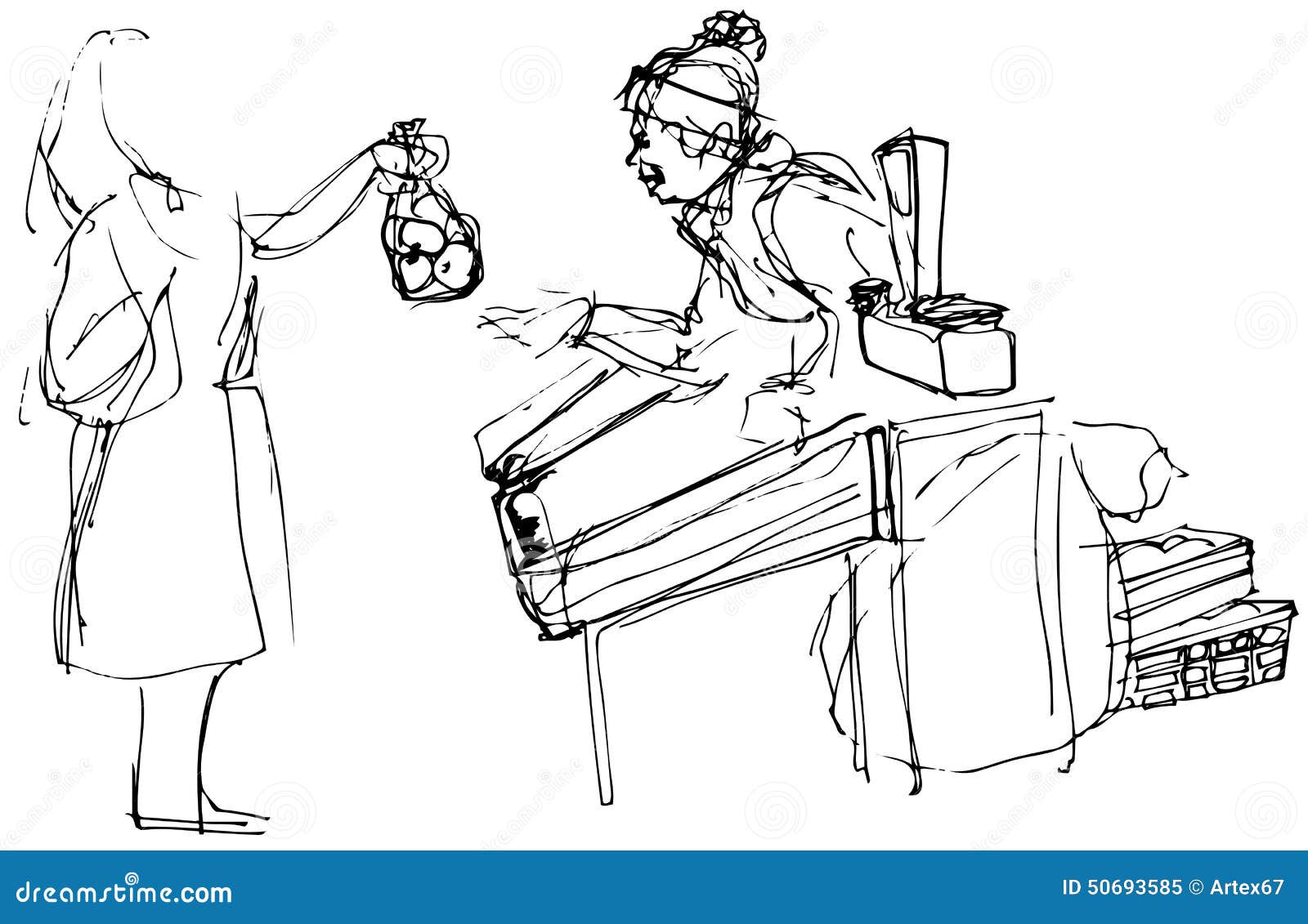 Sketch of a Woman at the Market Buying Apples Stock Vector ... Sketch of a Woman at the Market Buying Apples Stock Vector ...