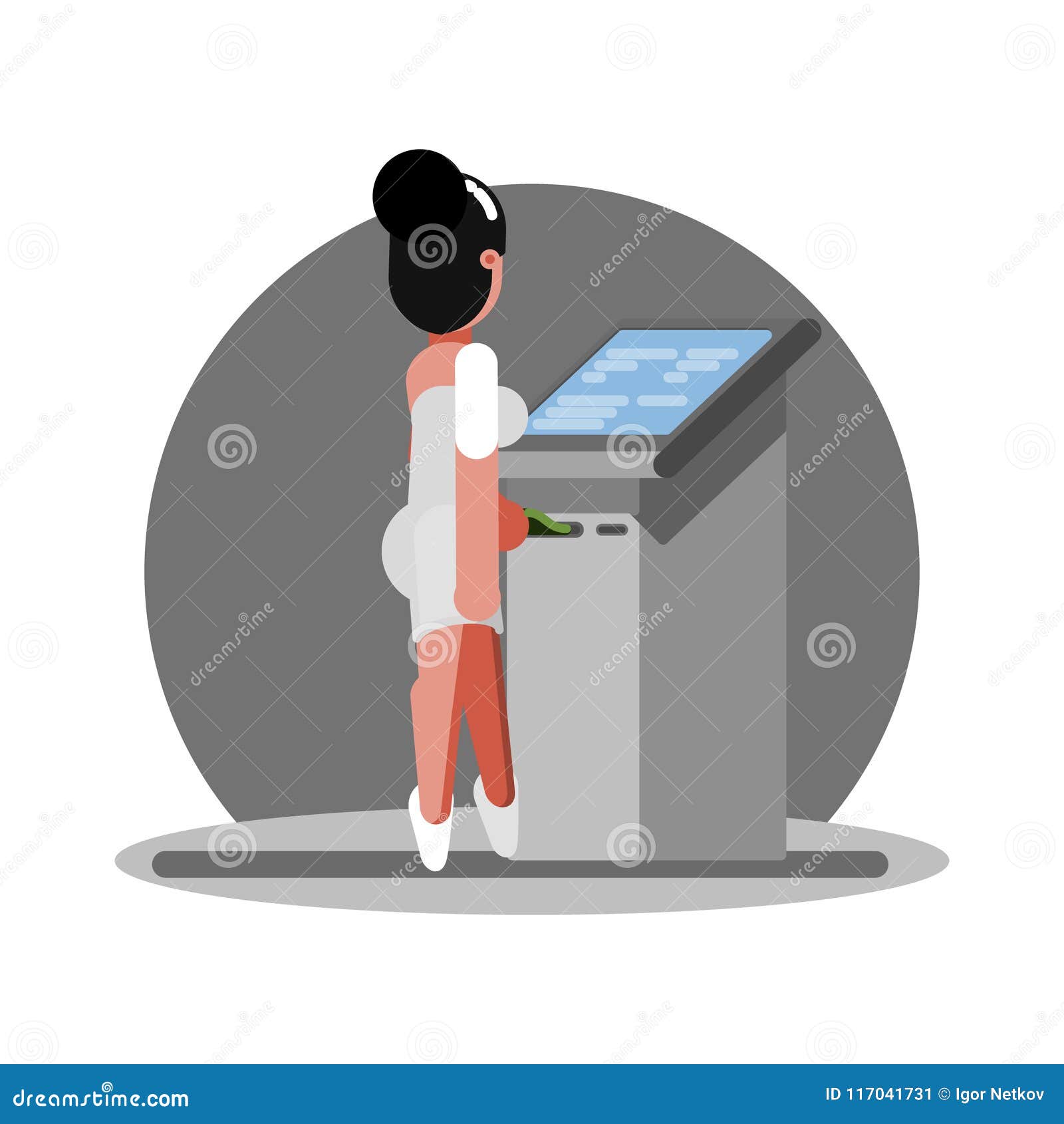 Woman using ATM stock vector. Illustration of auto, holding - 117041731