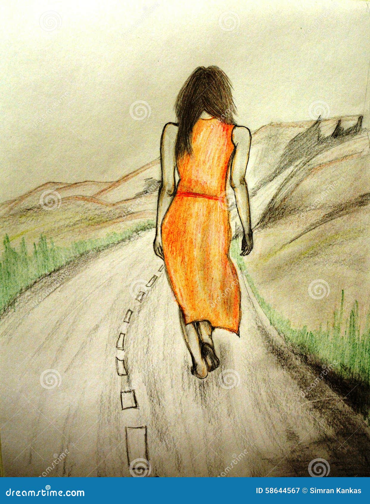 Sketch of a Woman Walking Alone Stock Illustration - Illustration of ... Sketch of a Woman Walking Alone Stock Illustration - Illustration of ...