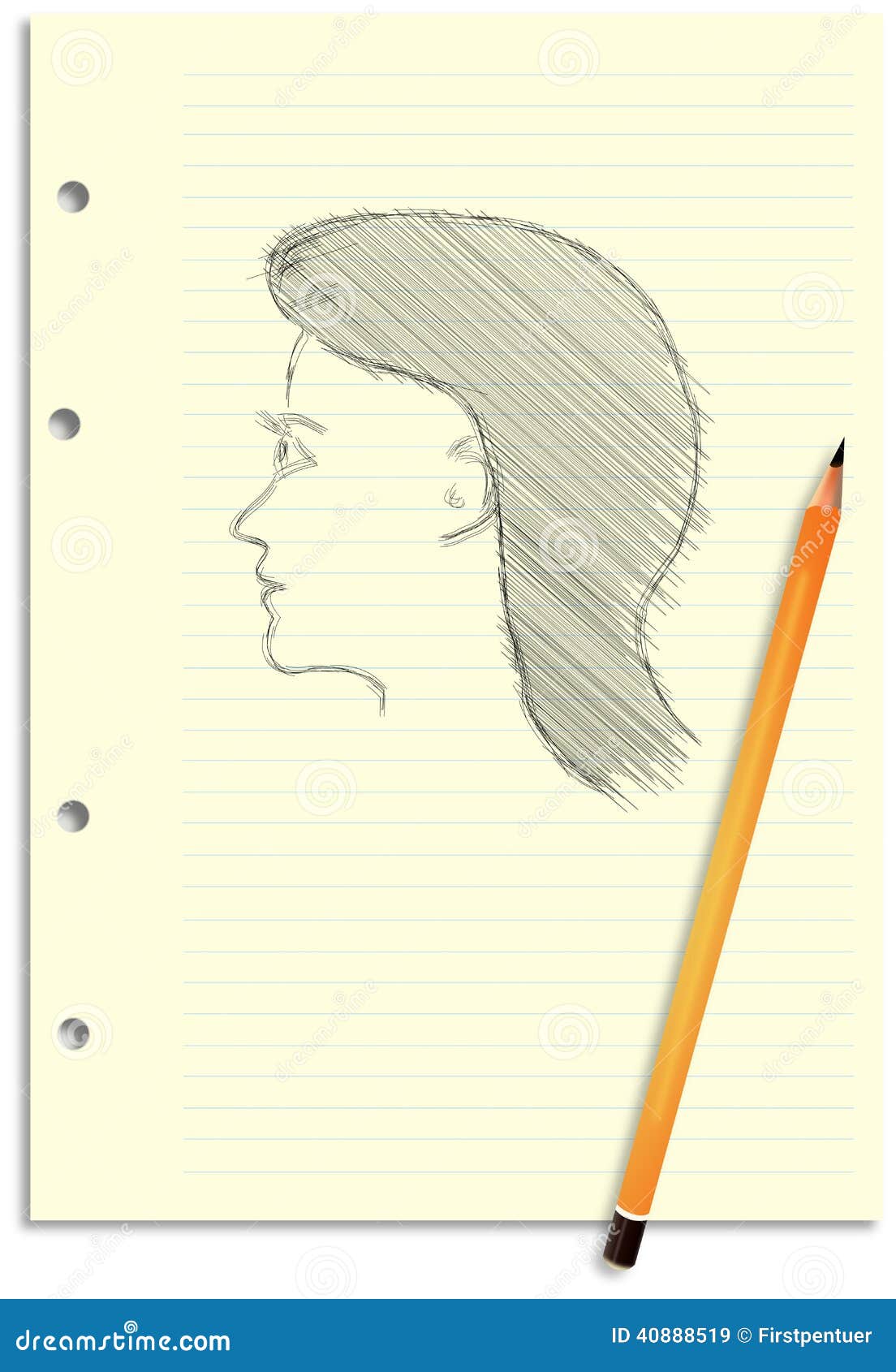 Sketch Of Womens Head At Lined Paper Feint Stock Image | CartoonDealer ...