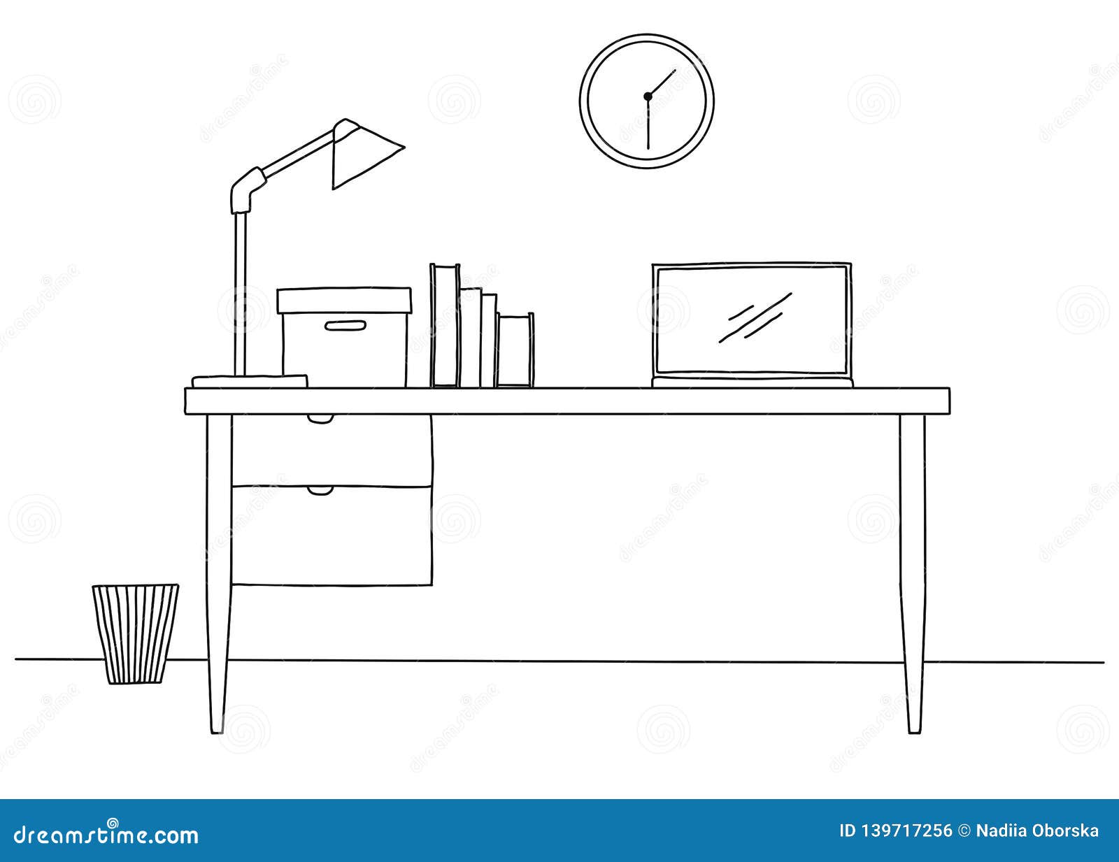 Sketch the Workplace in Front of the Computer. Vector Stock ...
