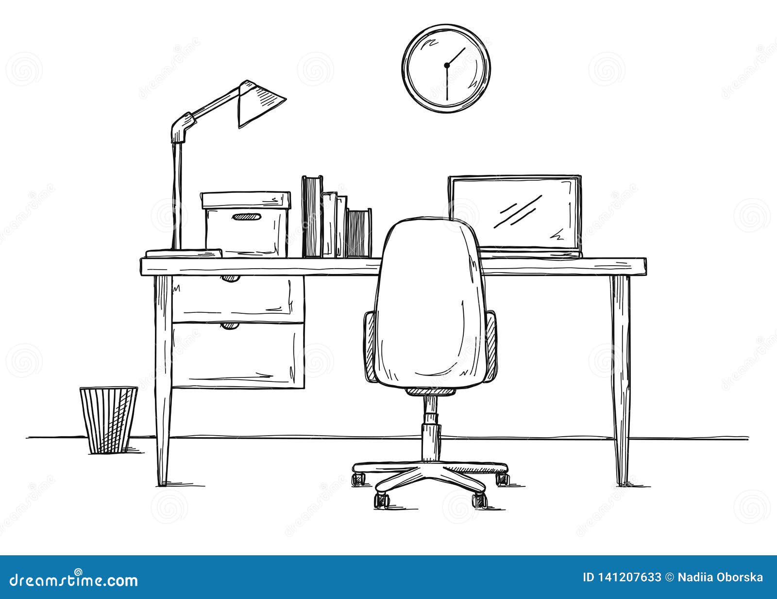 Sketch the Workplace in Front of the Computer. Vector Stock ...