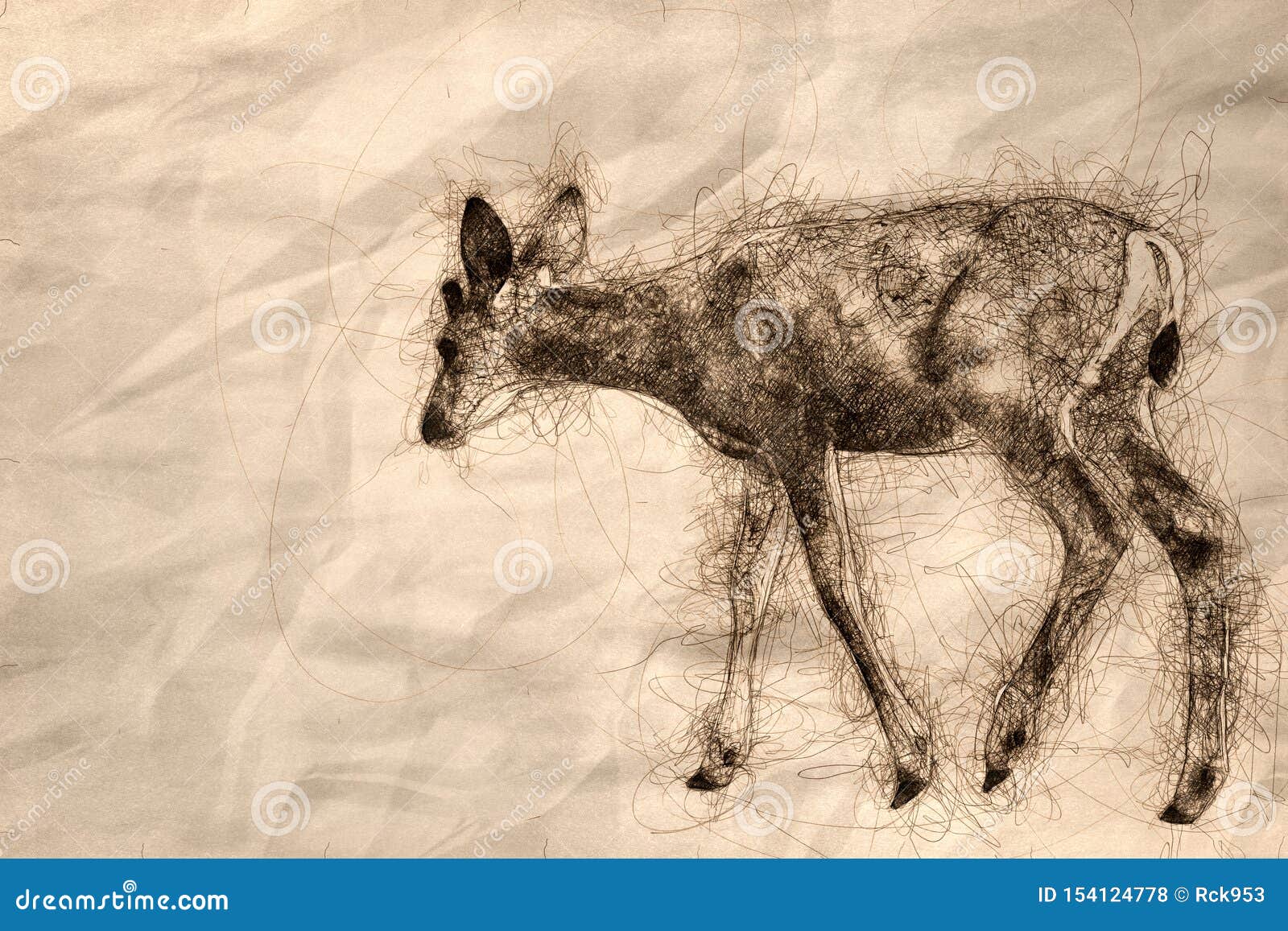 Sketch of a Young Buck Deer Walking Across the Open Field Stock Photo ...