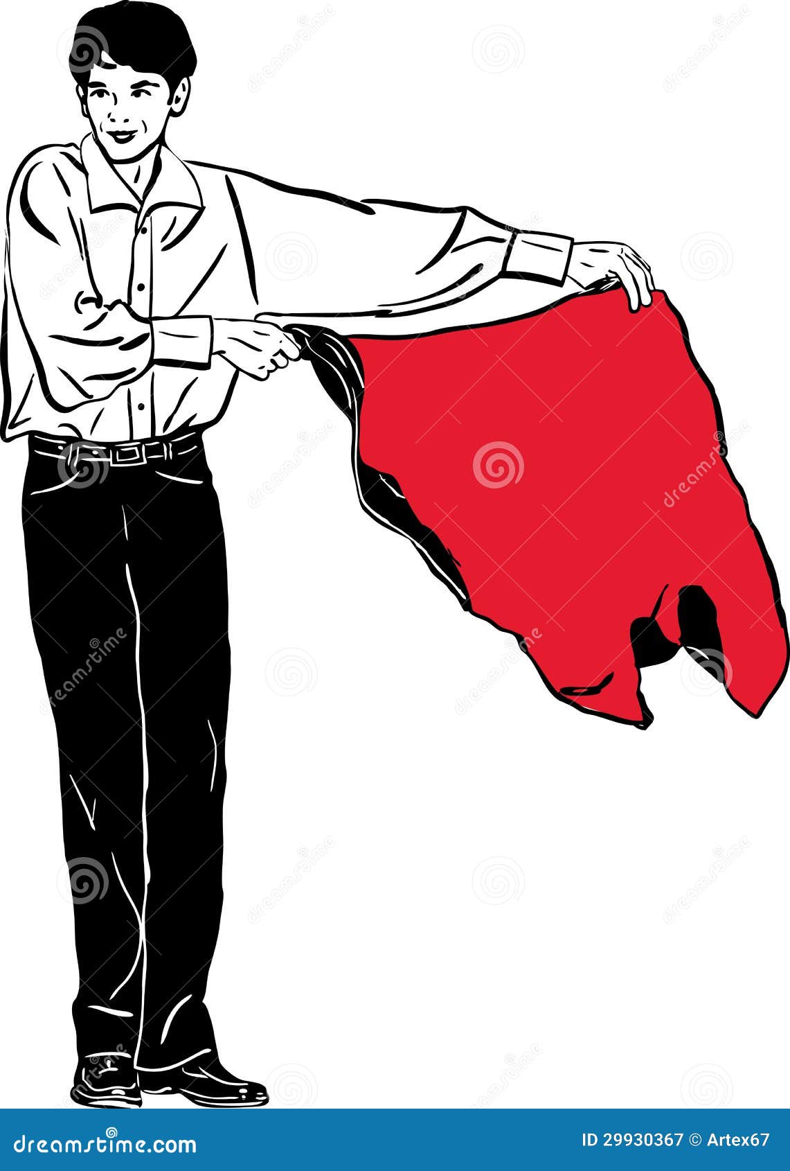 Sketch of a Young Man Waving a Red Rag Stock Vector - Illustration of ...