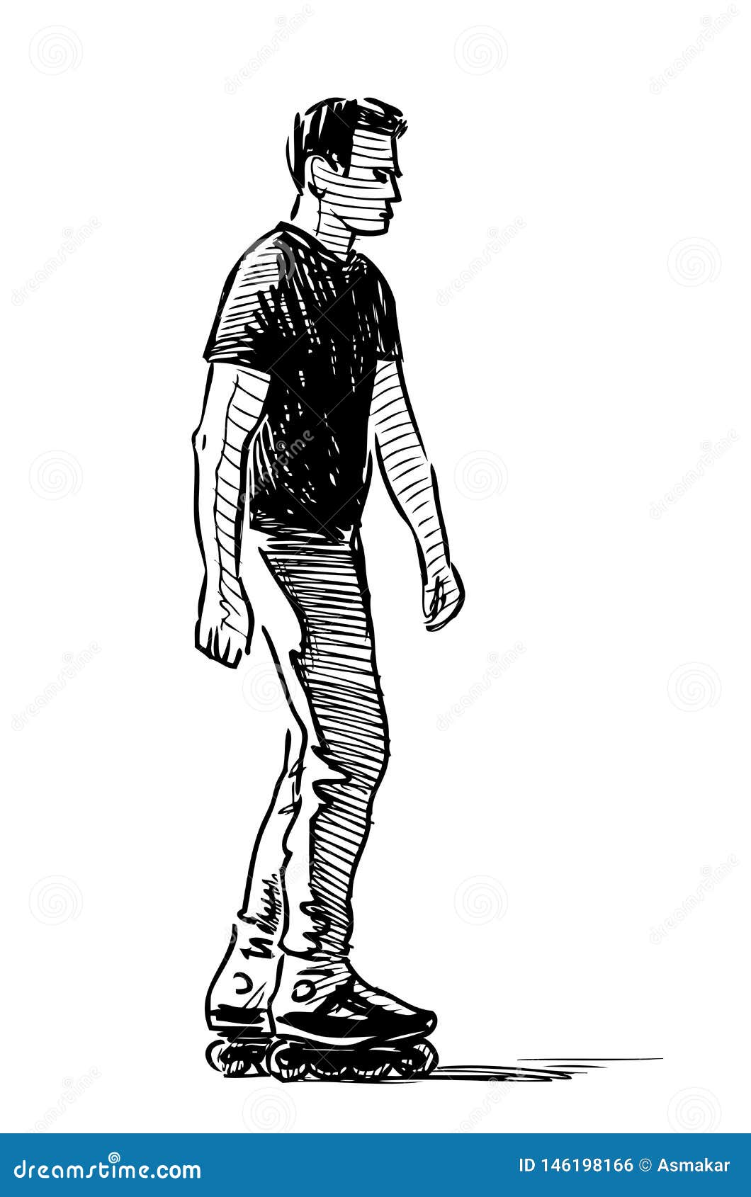 A Sketch of Young Townsman Rollerblading Stock Vector - Illustration of ...