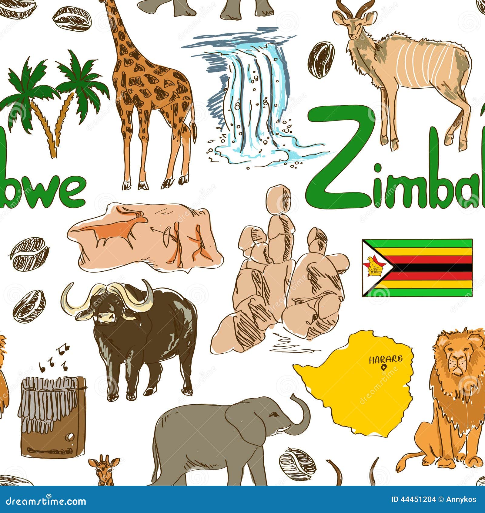 Sketch Zimbabwe Seamless Pattern Stock Vector - Illustration of ...