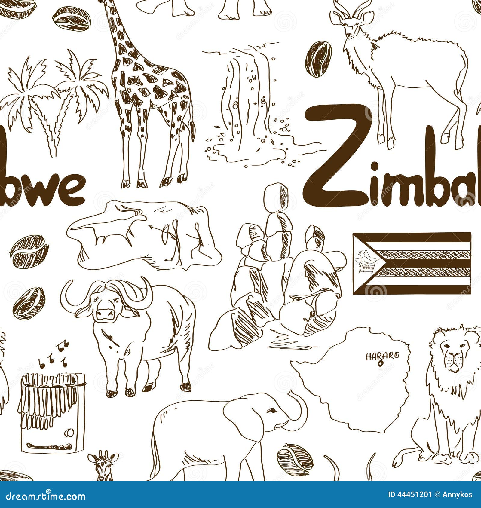 Sketch Zimbabwe Seamless Pattern Stock Vector - Illustration of animal ...
