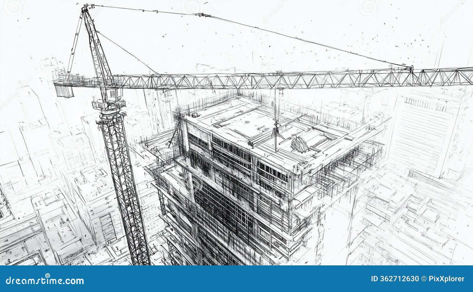 Sketched Architectural Drawing of a High-rise Building Under ...