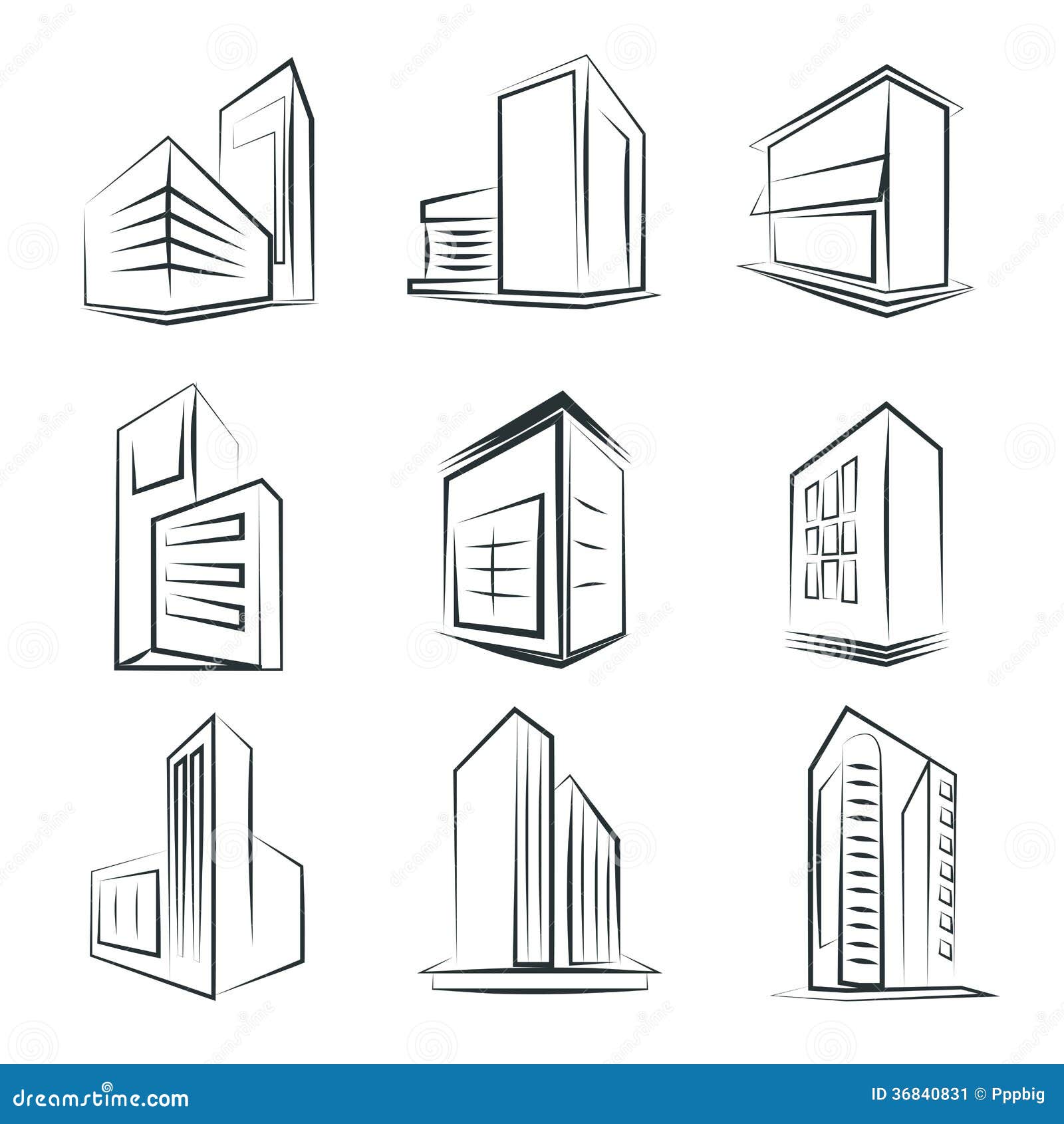 Sketched building icons stock illustration. Illustration of black ...