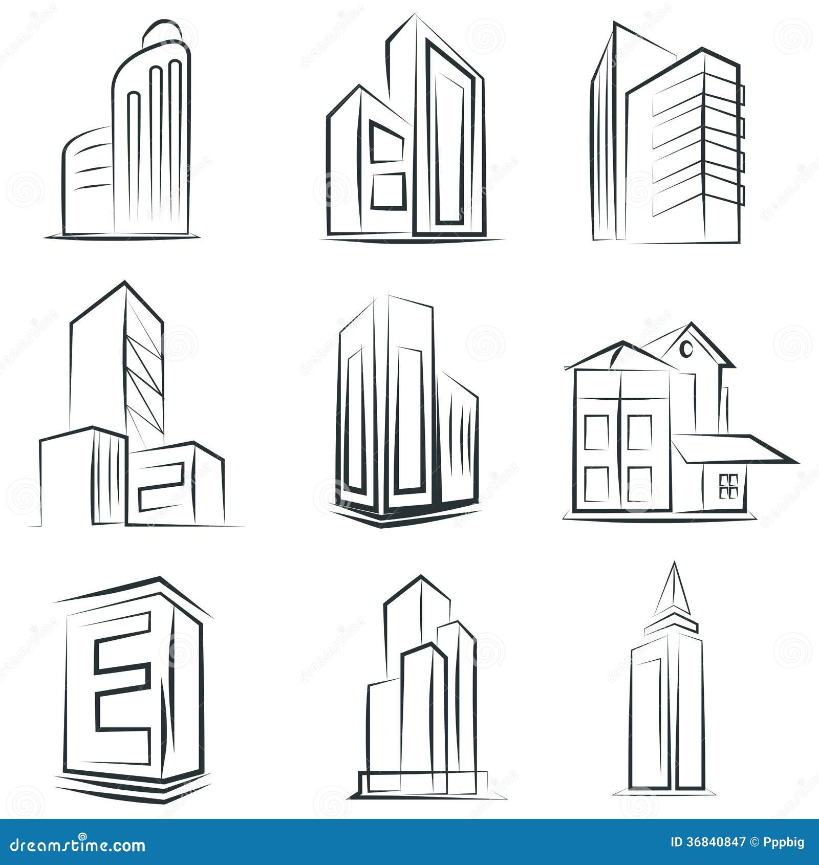 Sketched building icons stock illustration. Illustration of edifice ...
