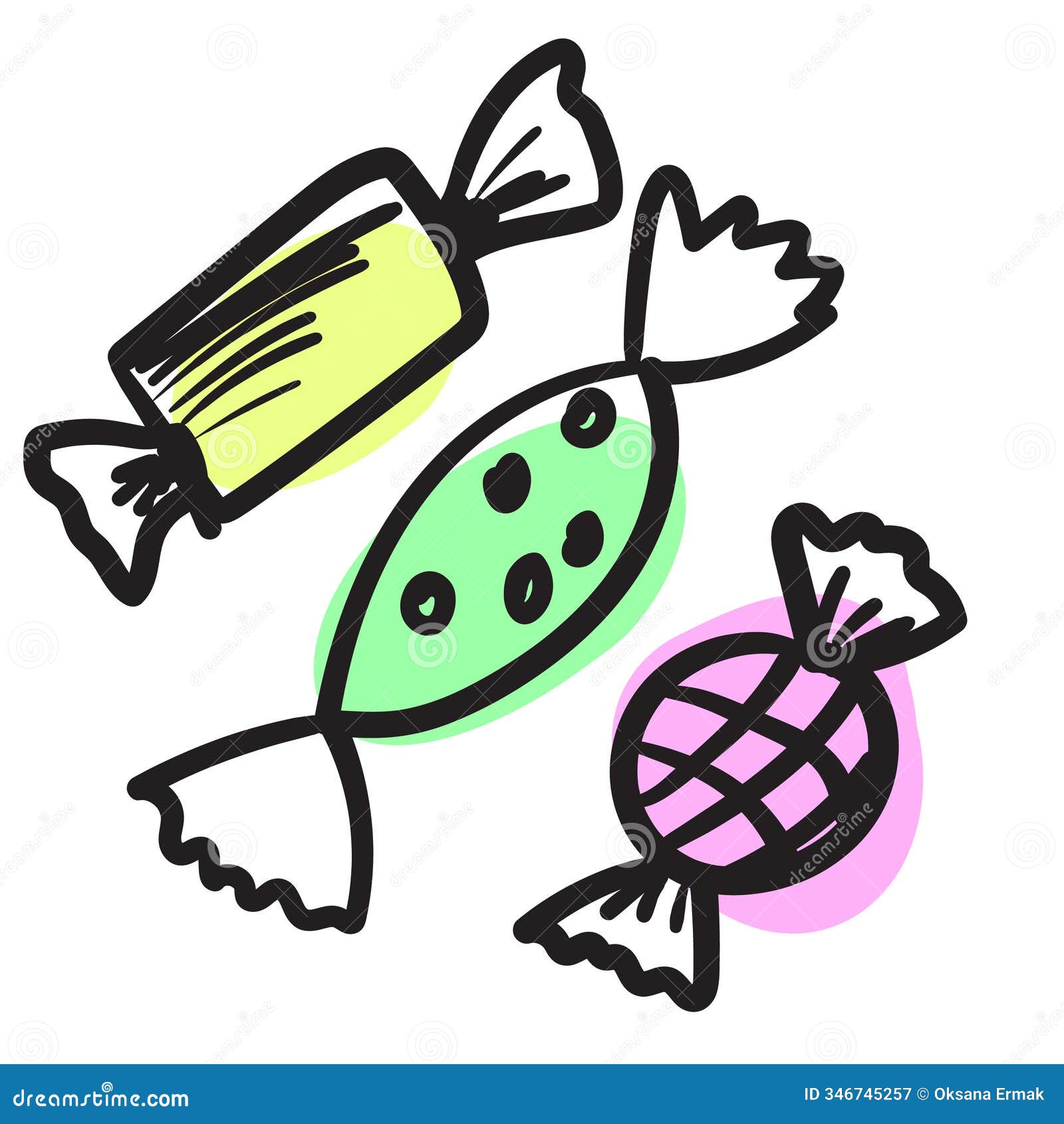 Sketched Candy Set, Engraved Doodle Design Elements Collection Stock ...