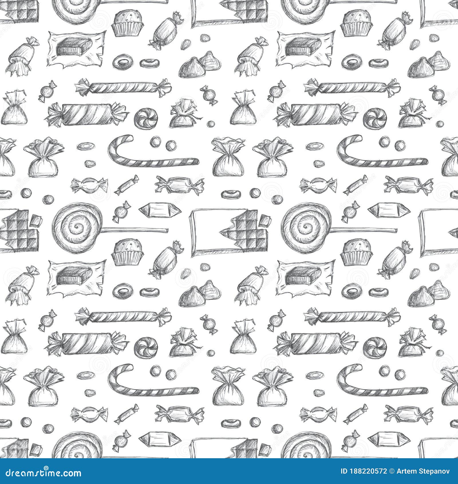 Sketched Candy Set, Engraved Doodle Design Elements Collection Stock ...