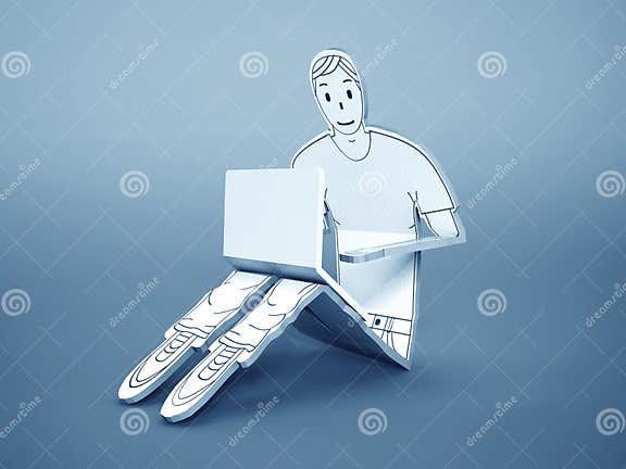 Sketched carton 3d man stock illustration. Illustration of paper - 23900032