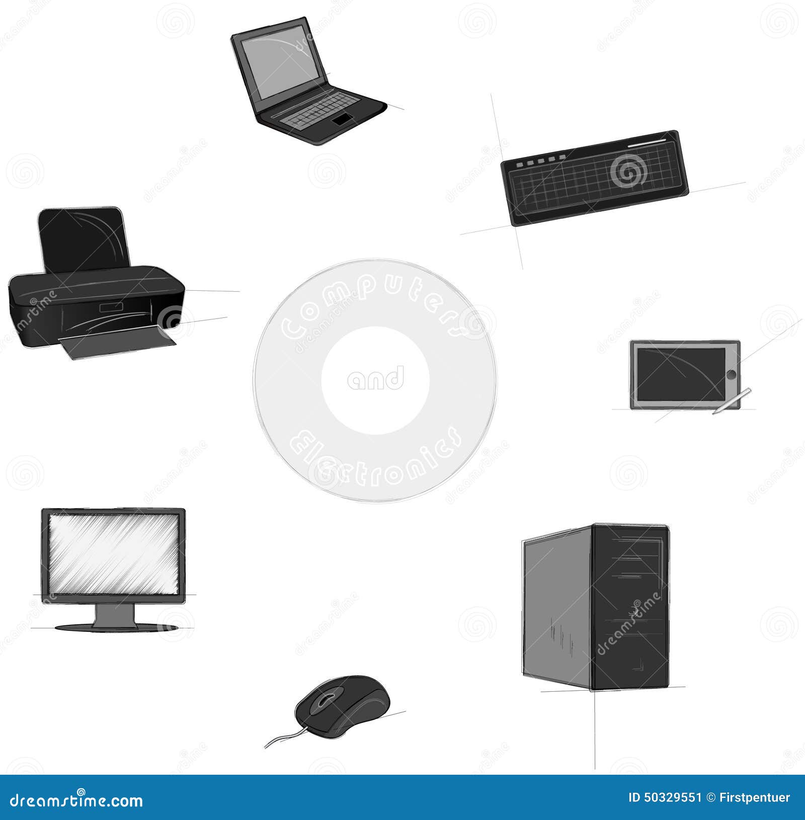 Sketched Computer and Electronics Icons Stock Illustration ...