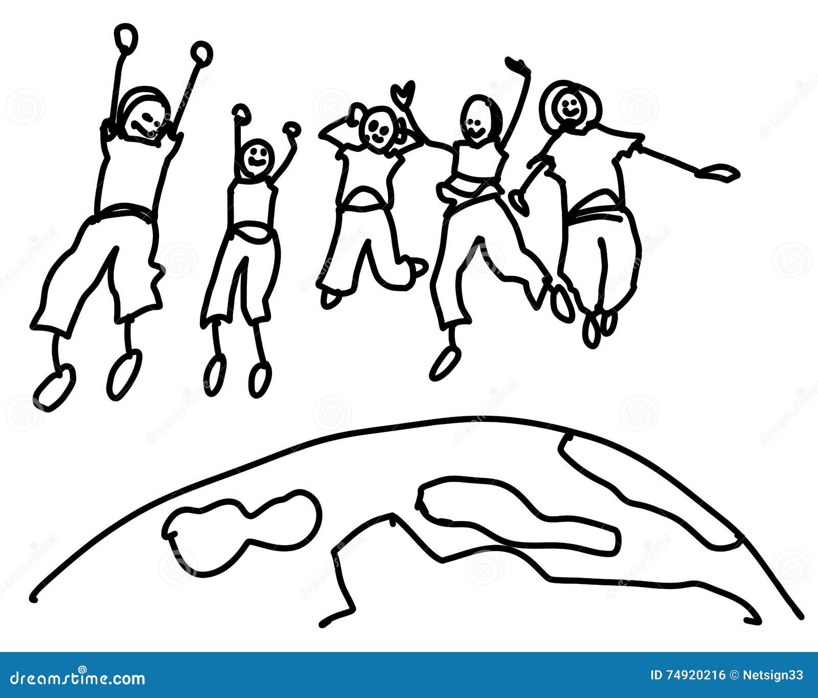 Sketched Doodle Kids Jumping Over Earth Stock Illustration ...