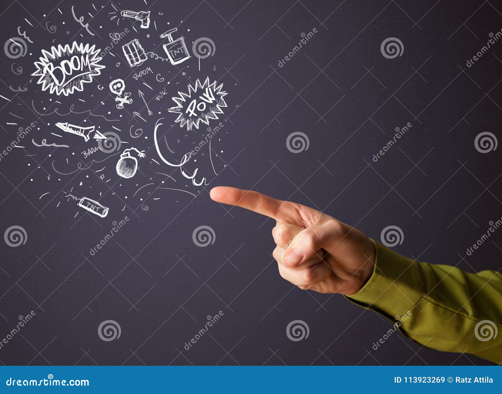 Sketched Explosives Coming Out Of Gun Shaped Hands Royalty-Free Stock ...