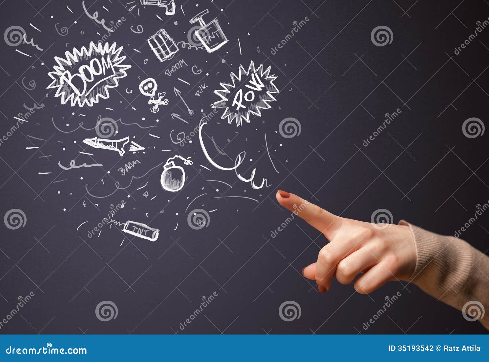 Sketched Explosives Coming Out Of Gun Shaped Hands Stock Photography ...