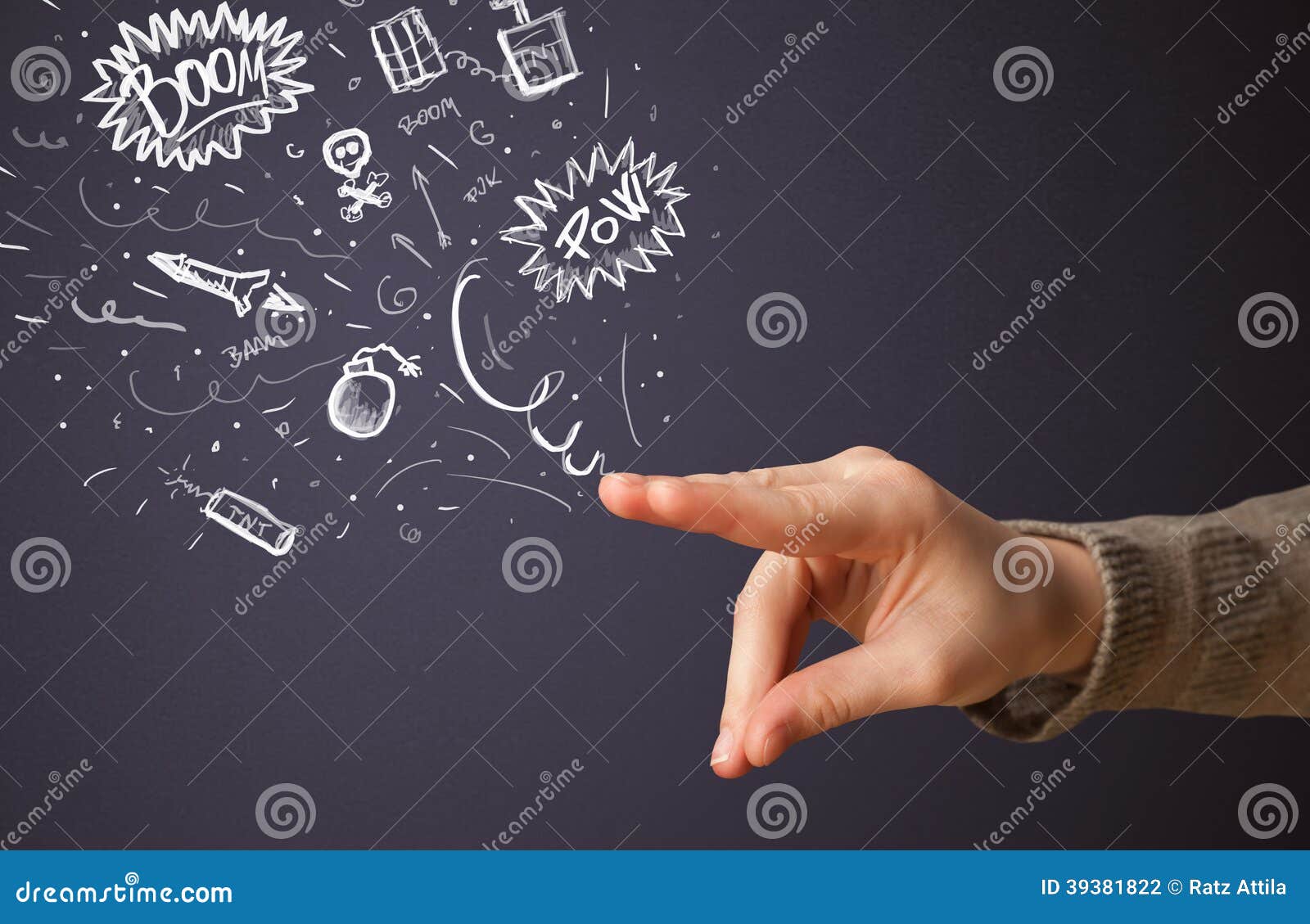 Sketched Explosives Coming Out of Gun Shaped Hands Stock Photo - Image ...