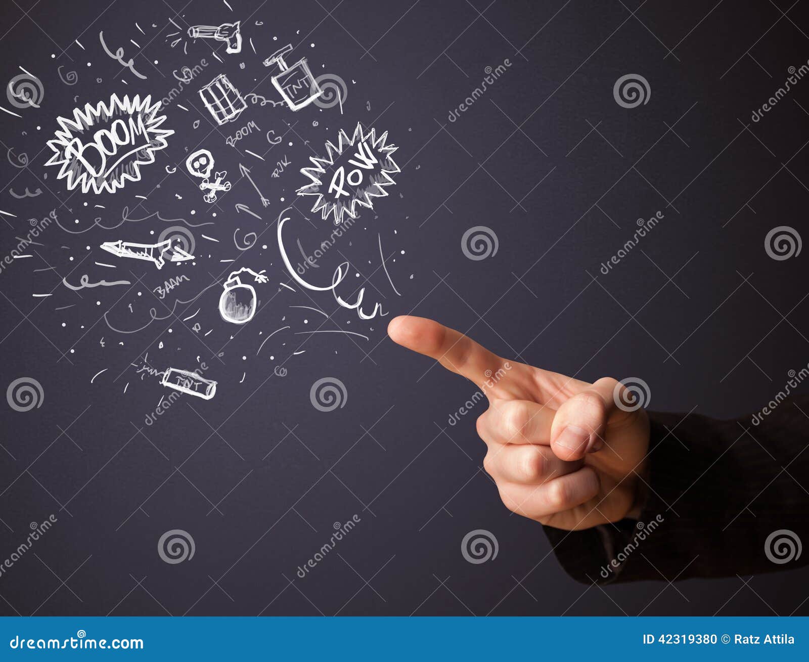 Sketched Explosives Coming Out of Gun Shaped Hands Stock Photo - Image ...