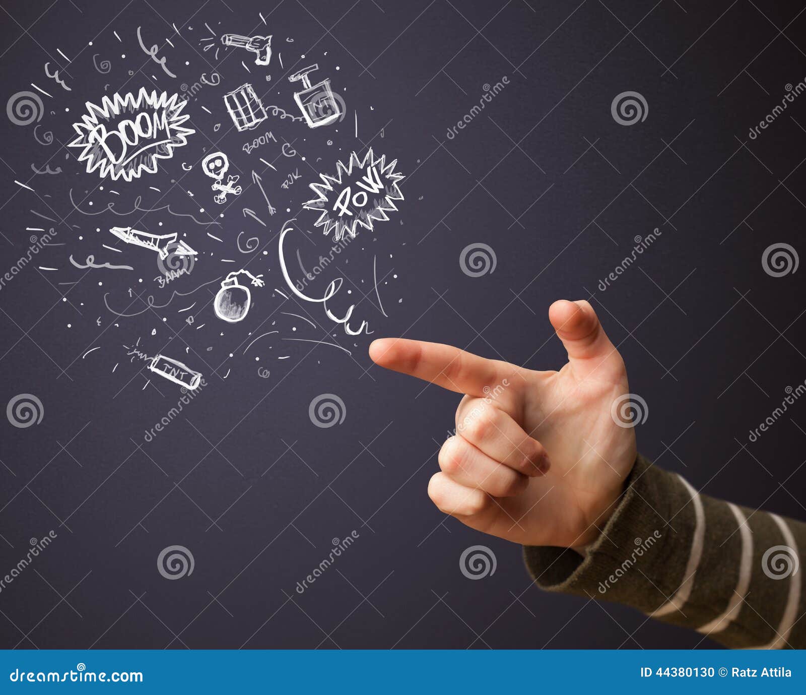 Sketched Explosives Coming Out Of Gun Shaped Hands Royalty-Free Stock ...