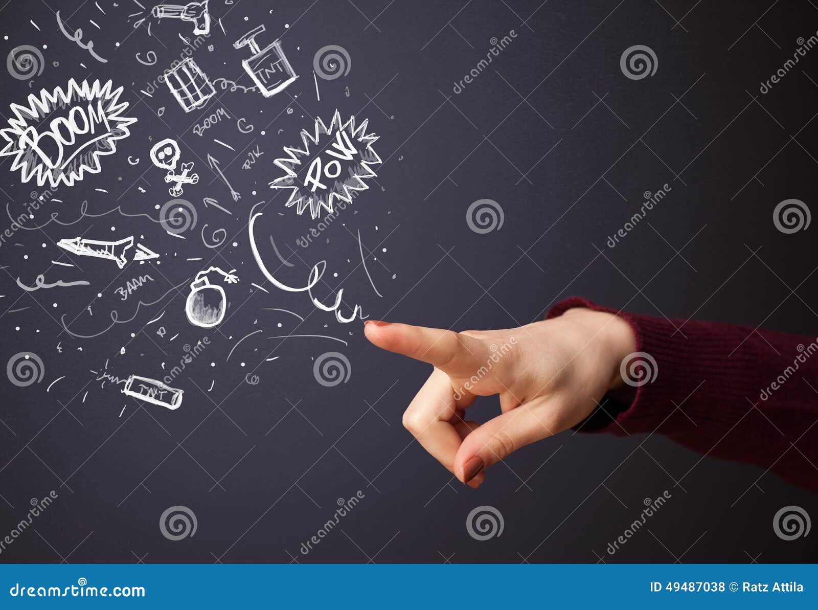 Sketched Explosives Coming Out of Gun Shaped Hands Stock Photo - Image ...