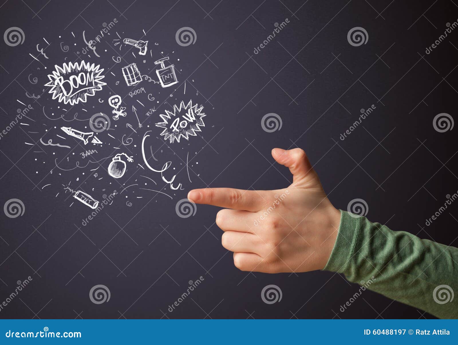 Sketched Explosives Coming Out Of Gun Shaped Hands Royalty-Free Stock ...