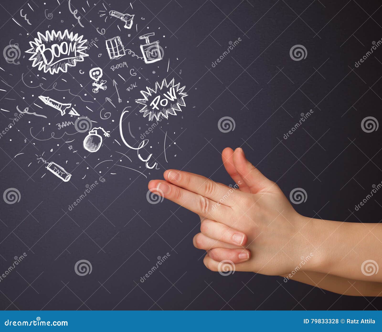 Sketched Explosives Coming Out Of Gun Shaped Hands Royalty-Free Stock ...
