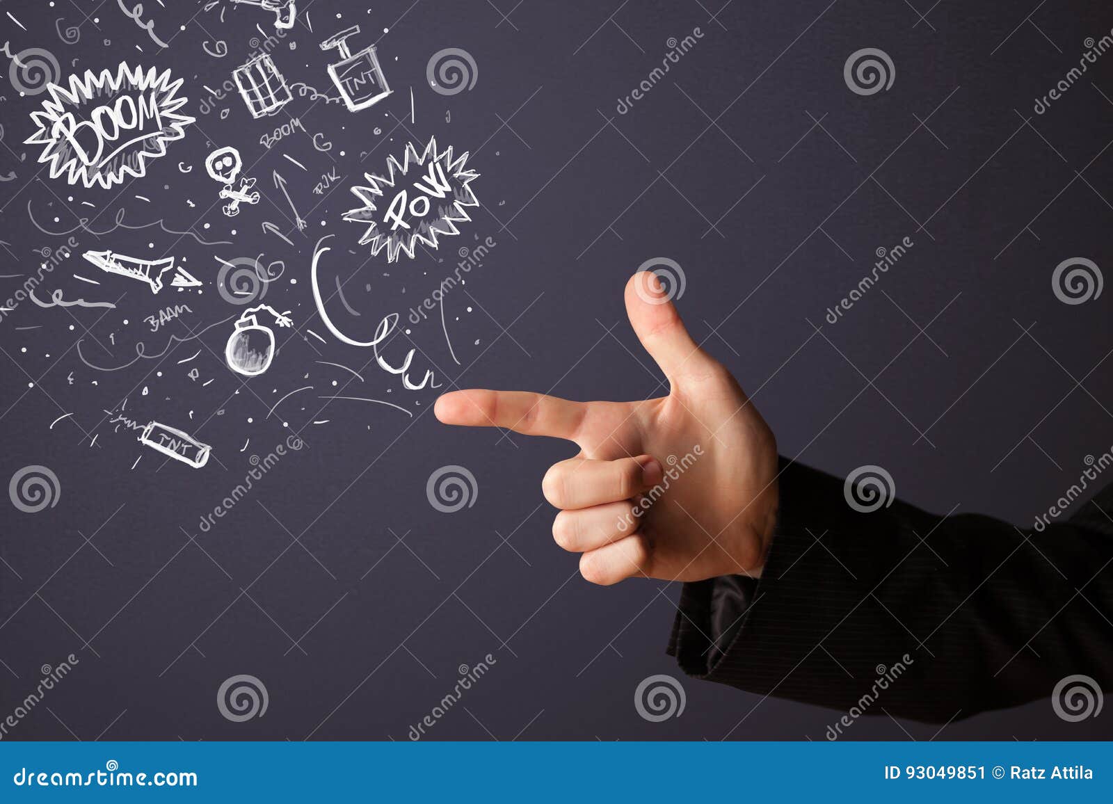 Sketched Explosives Coming Out Of Gun Shaped Hands Royalty-Free Stock ...