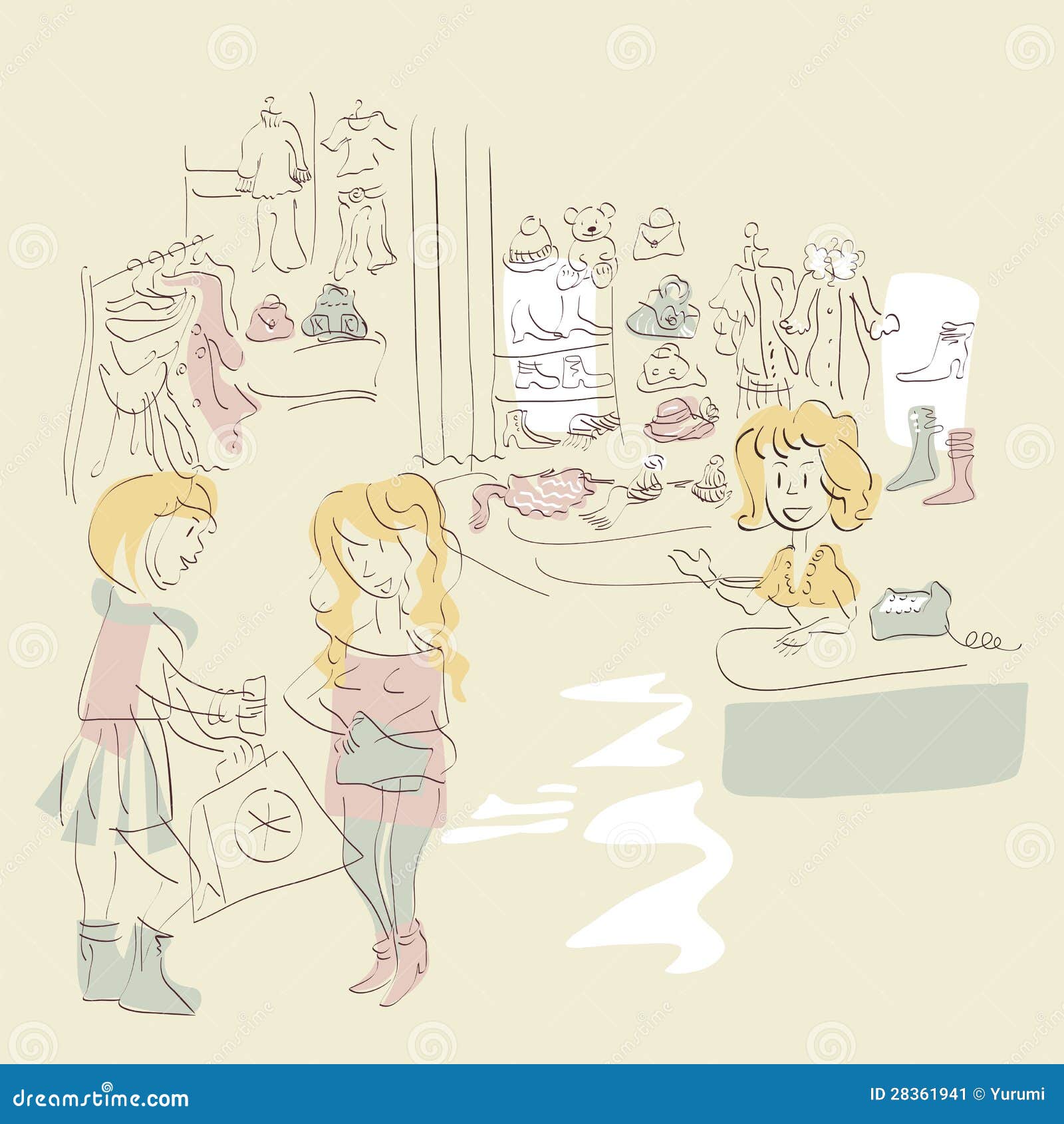 Sketched Mall Scene stock vector. Illustration of customer - 28361941