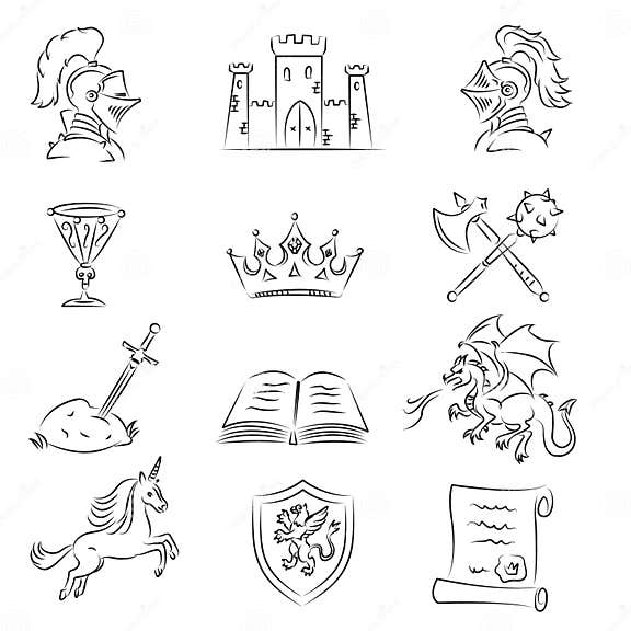 Sketched Medieval Icons Set Stock Vector - Illustration of crown ...