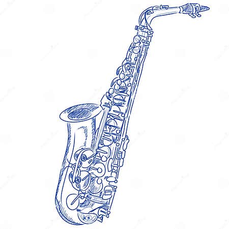 Sketched Saxophone stock vector. Illustration of blue - 18208579