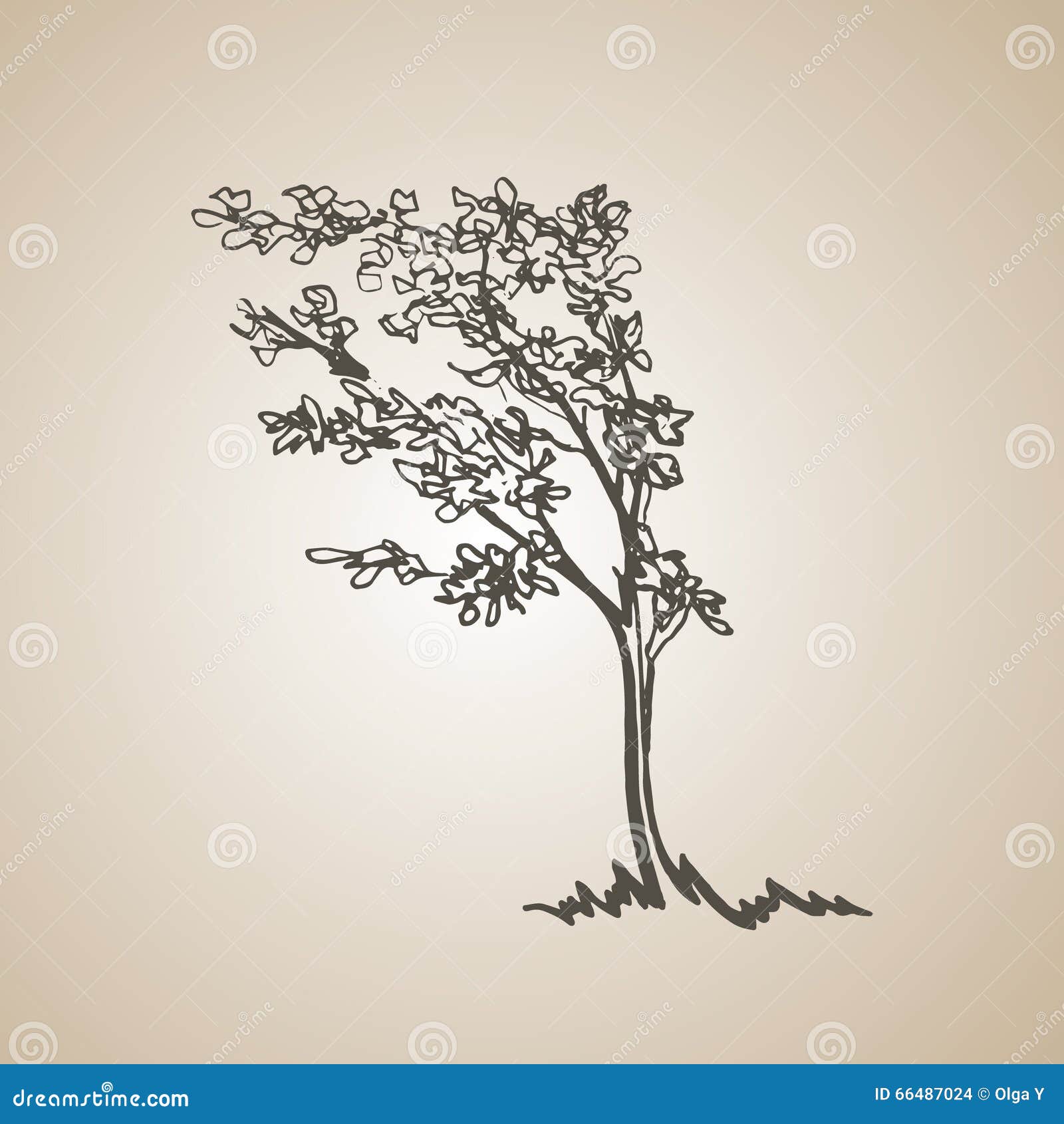 Sketched Tree in the Wind. Hand Drawn Illustration Stock Illustration ...