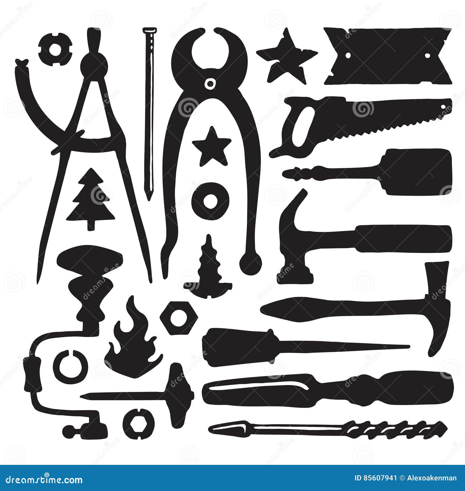 Sketched Vector Carpenter Tools and Symbols Set Stock Vector ...