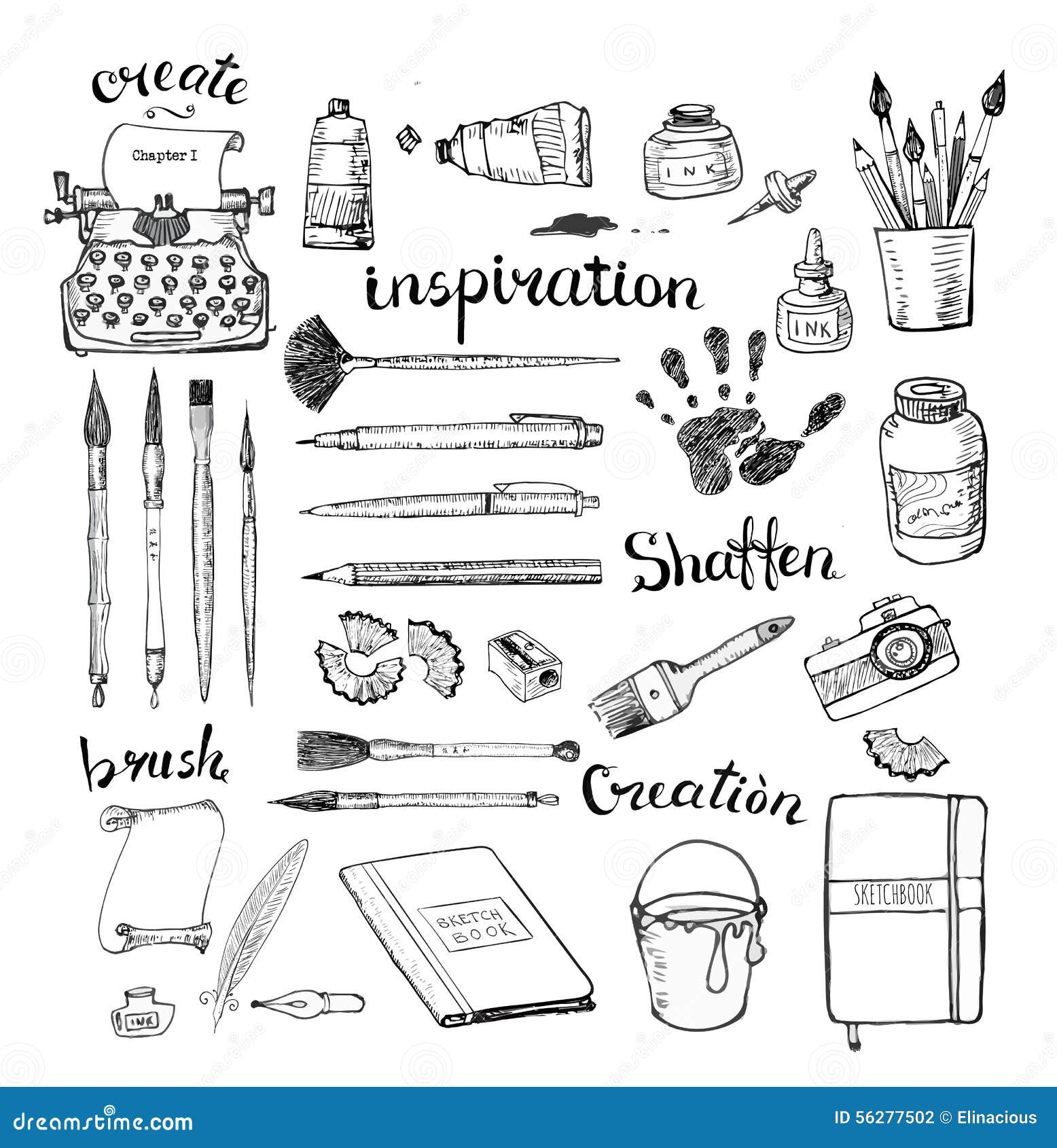 Sketches of Artist S and Writer S Tools Stock Vector - Illustration of ...