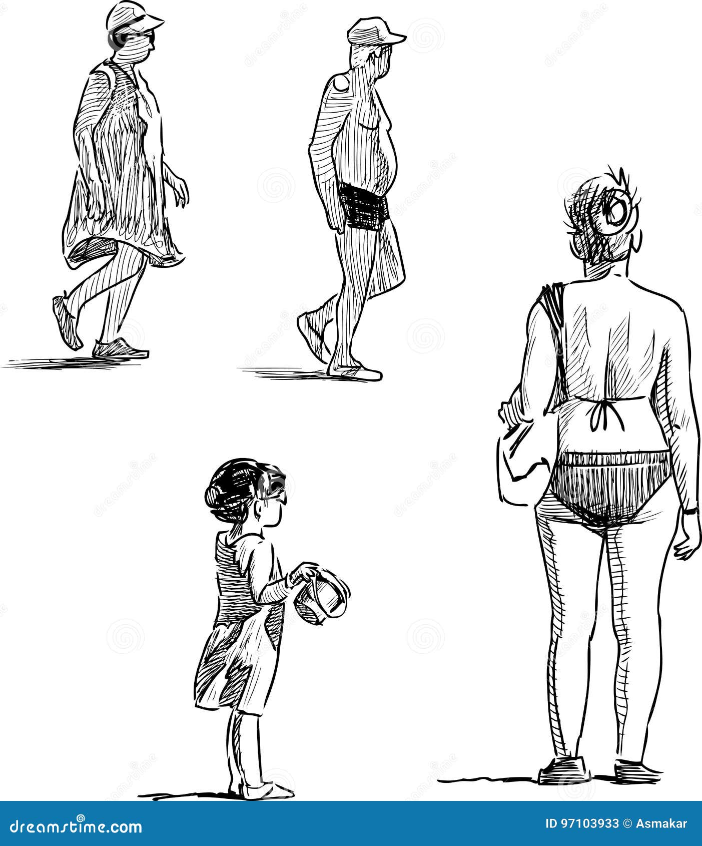 Sketches of the Different People on the Beach Stock Vector ...