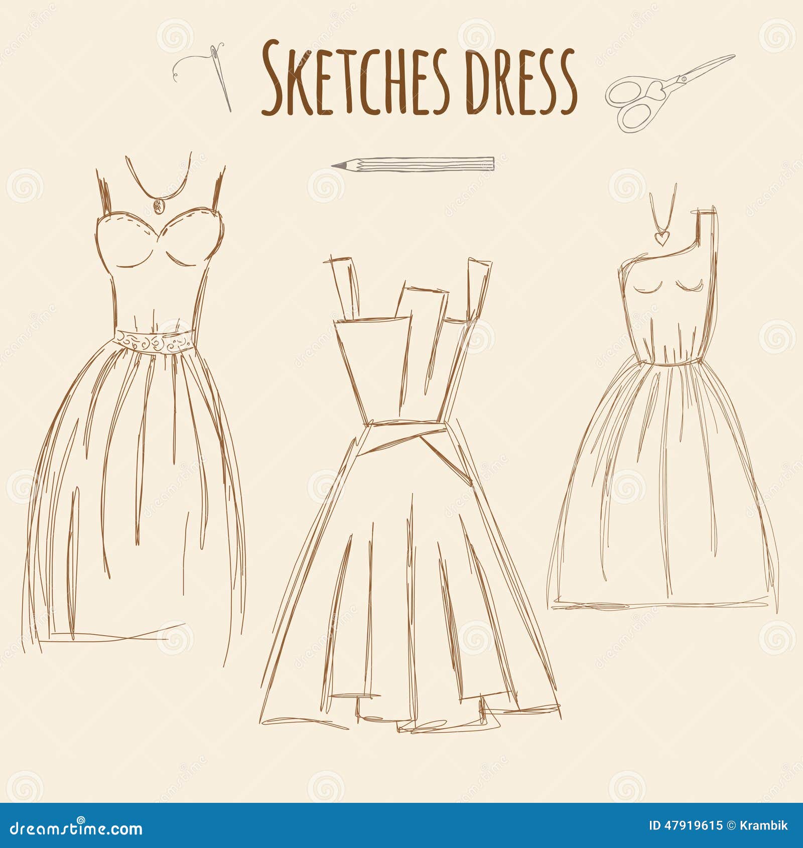 Sketches Dress Hand Drawn Illustration. Stock Vector - Illustration of ...