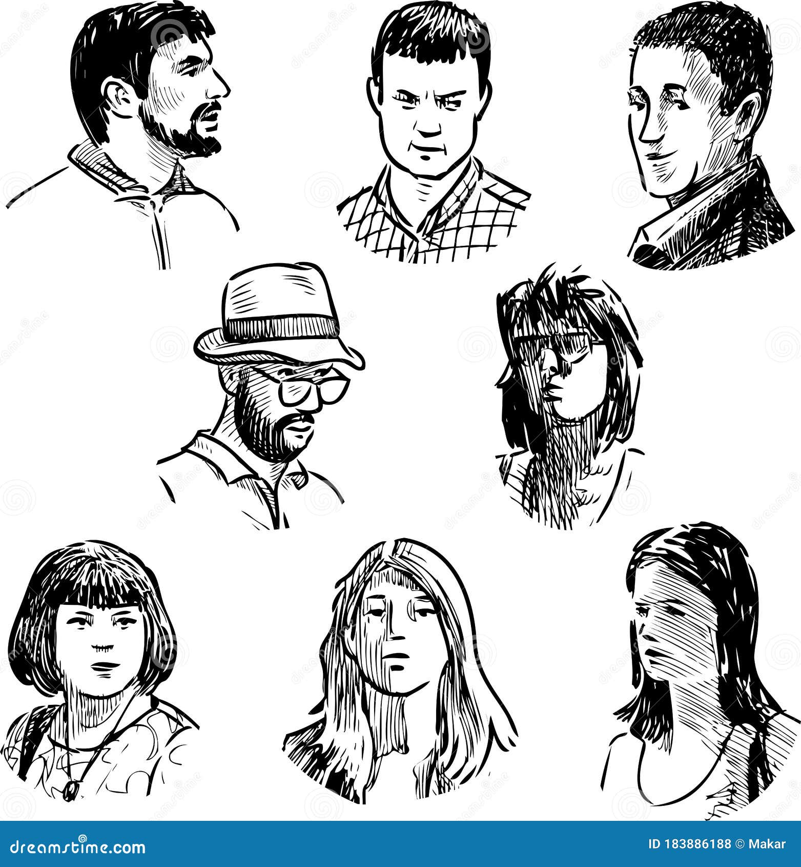 Sketches of Faces Different Casual Young People Stock Vector ... Sketches of Faces Different Casual Young People Stock Vector ...
