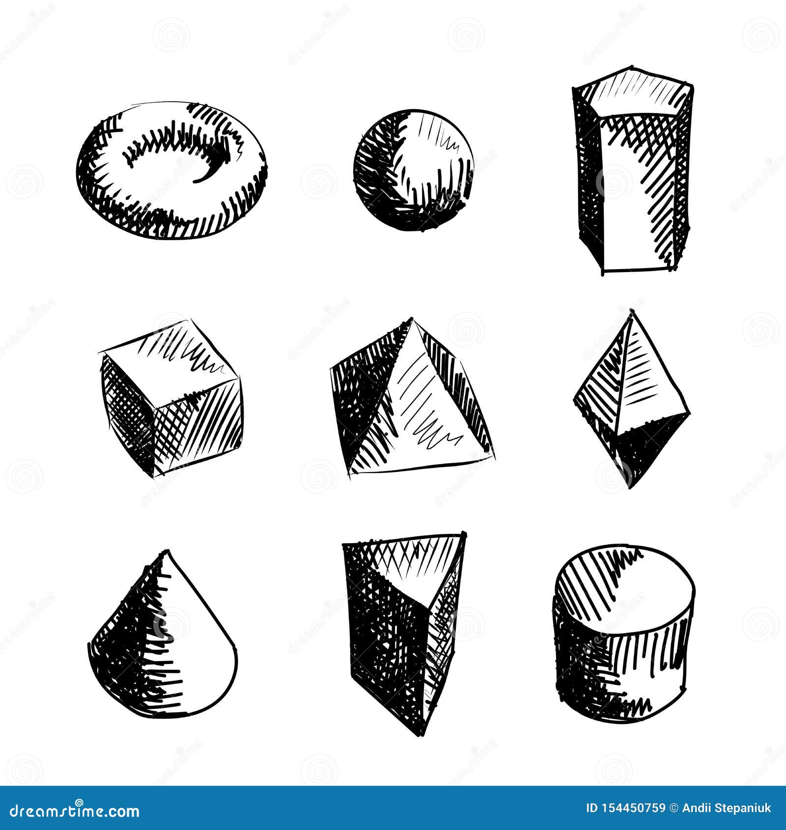 Sketches of Geometric Shapes Stock Vector - Illustration of isolated ...