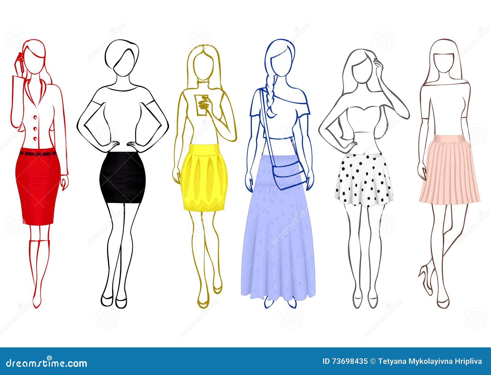 Contour Of Skirts With Asymmetry And Folds Cartoon Vector ...