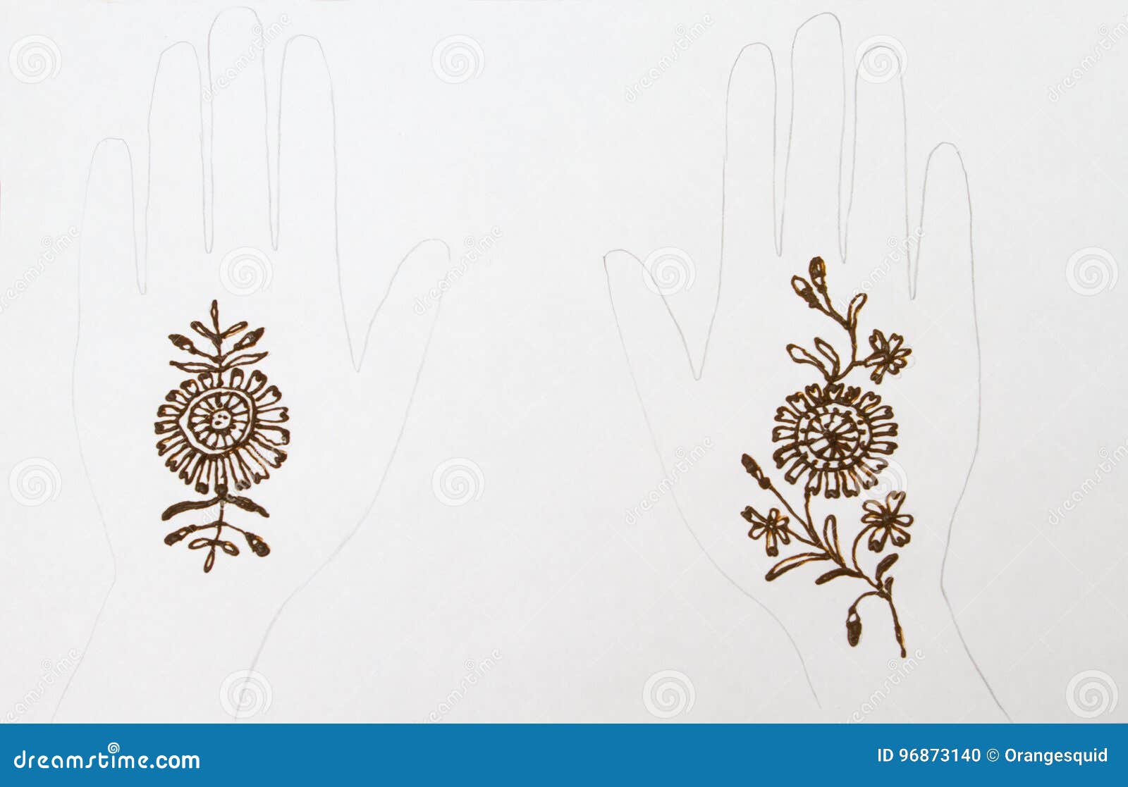 Sketches of Hand-painted Henna. Stock Illustration - Illustration of ...