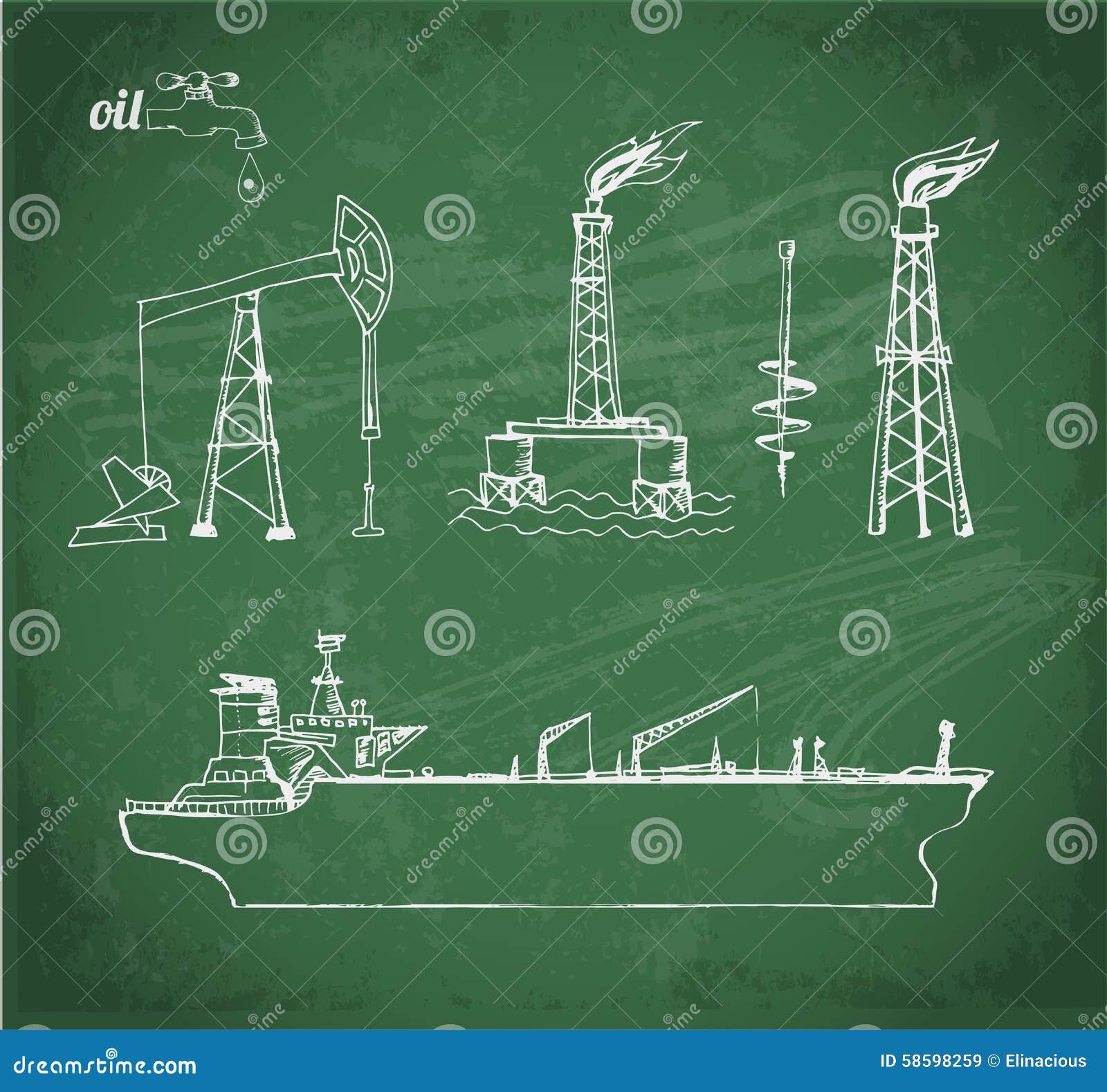 Sketches of oil objects stock vector. Illustration of power - 58598259