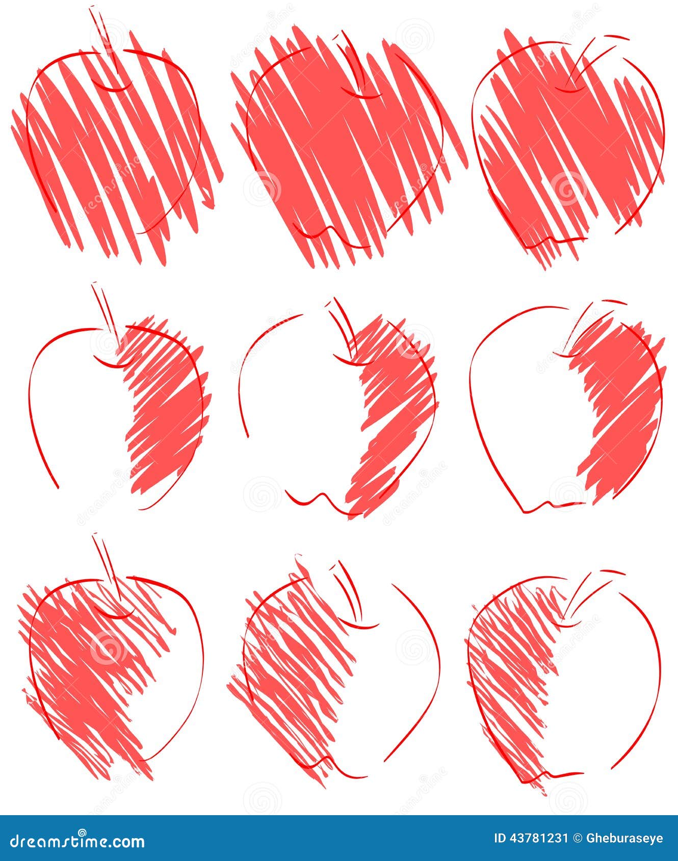 Sketches of Red Apples Isolated Stock Illustration - Illustration of ...