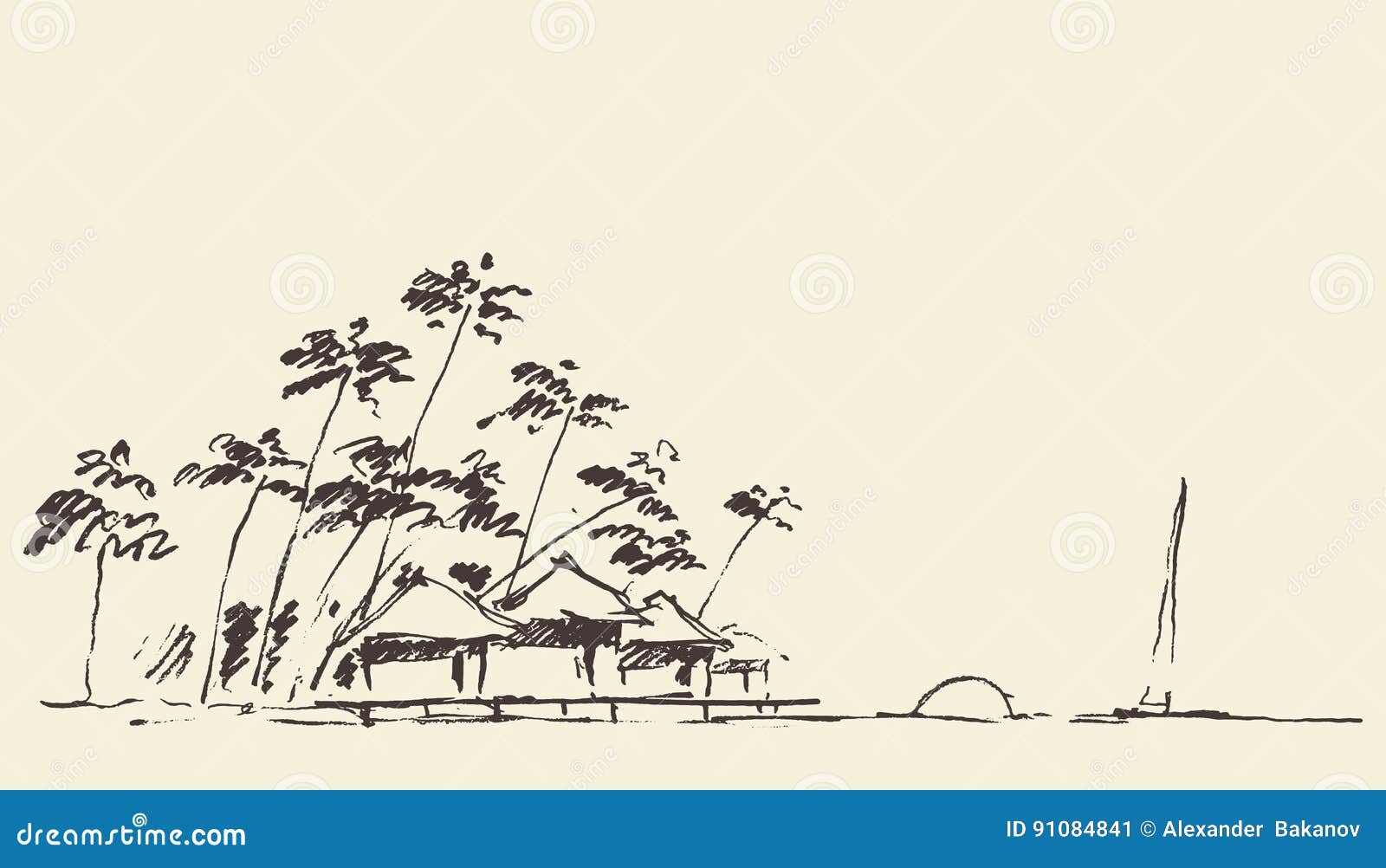 Sketches Seaside View Beach Vector Sketch Stock Vector - Illustration ...