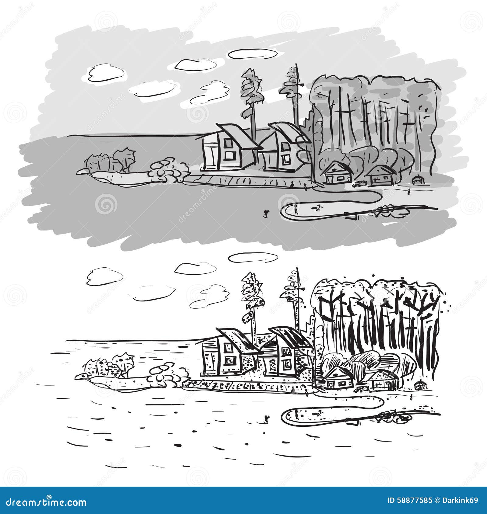 Sketches of Summer Camps at the Seaside Stock Vector - Illustration of ...