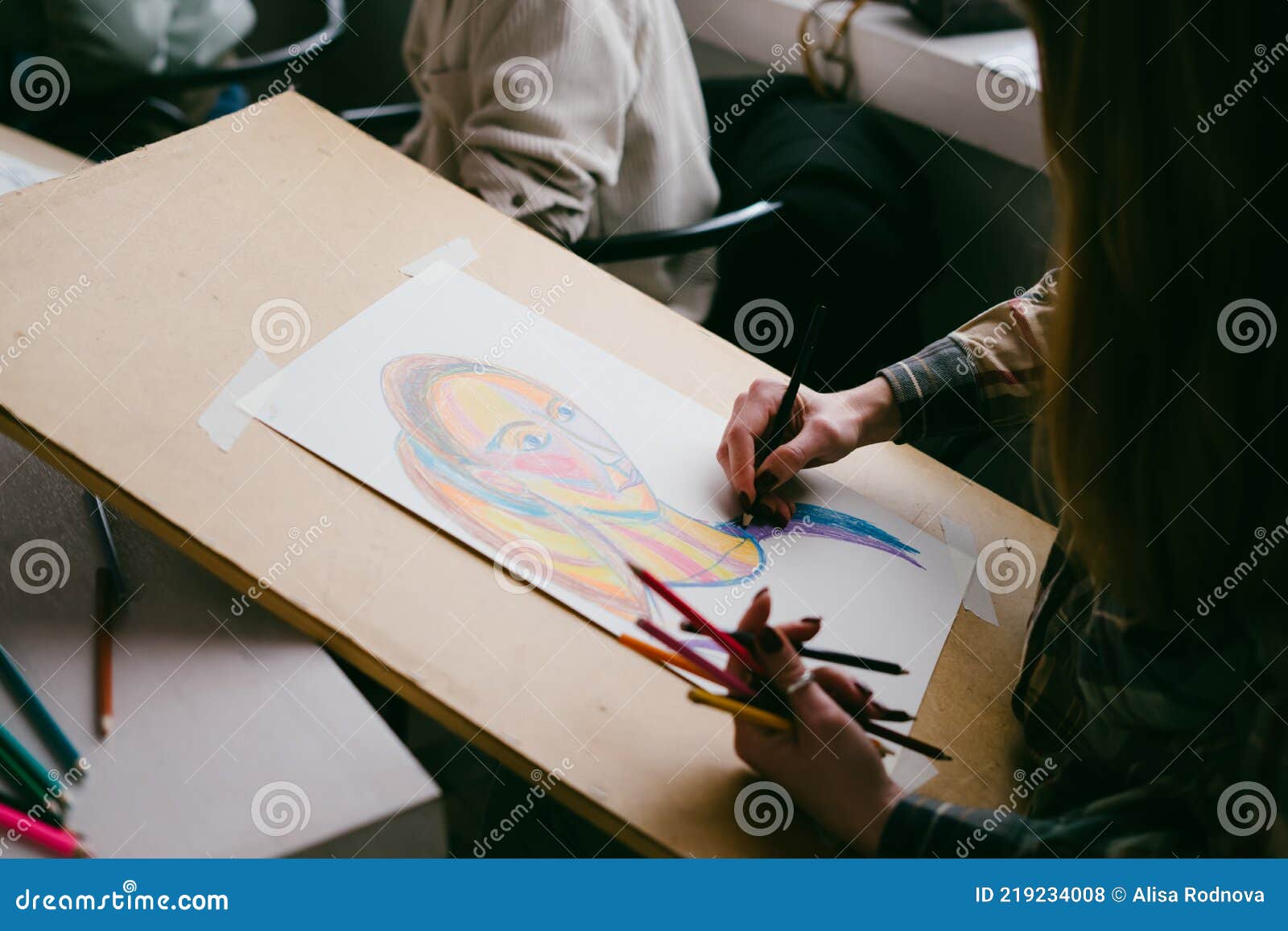 Sketching with a Colored Pencil. Drawing. Selective Focus Stock Photo ...