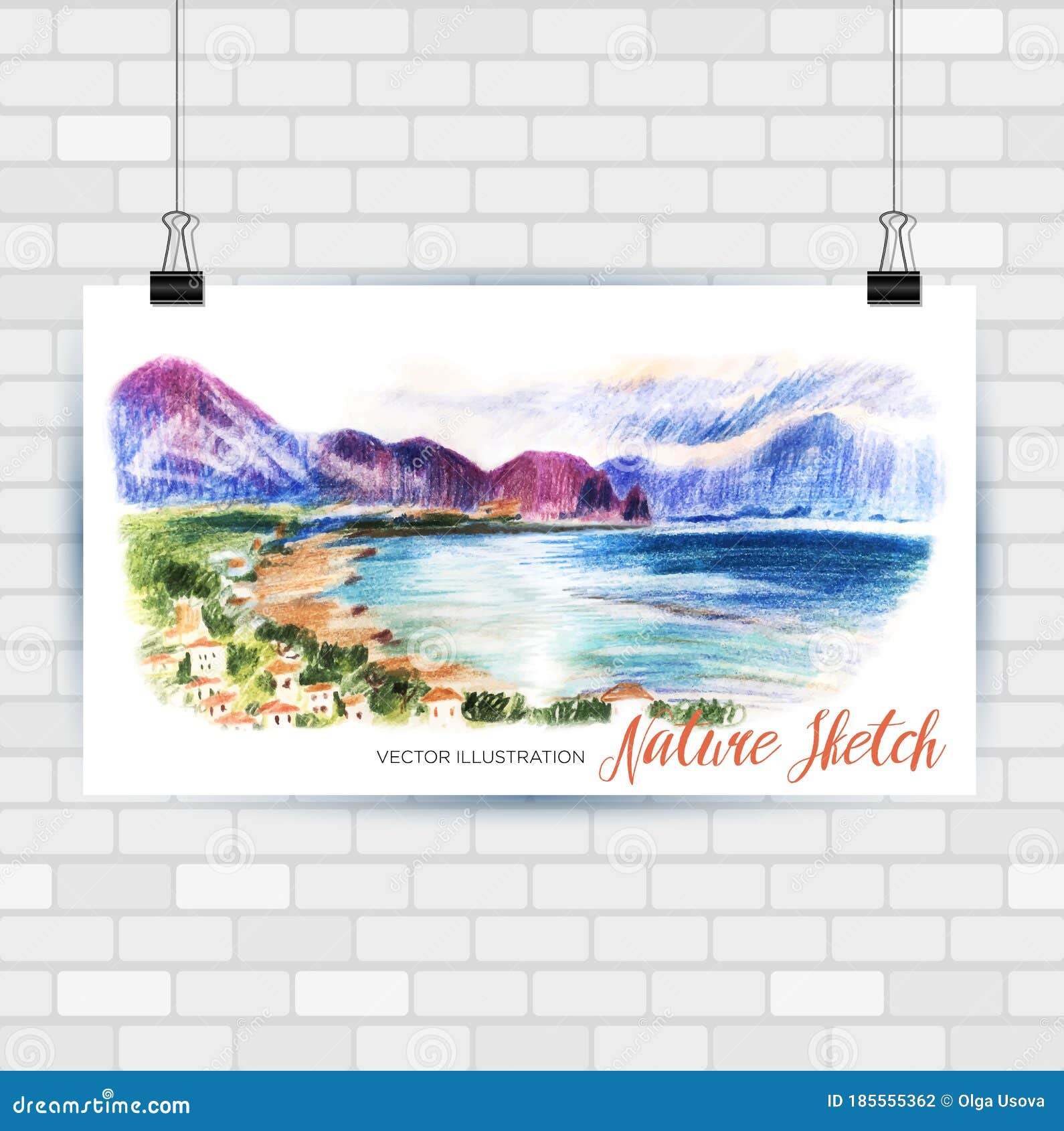 Sketching Illustration in Vector Format. Poster with Beautiful Seascape ...