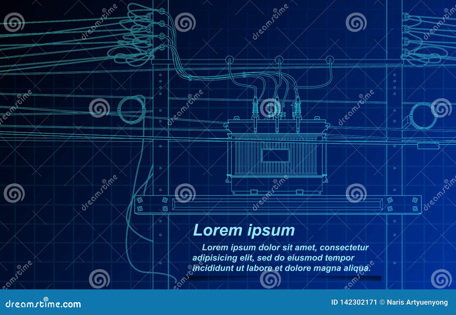 Sketching of Transformer and Cable on Blueprint Background. Stock ...